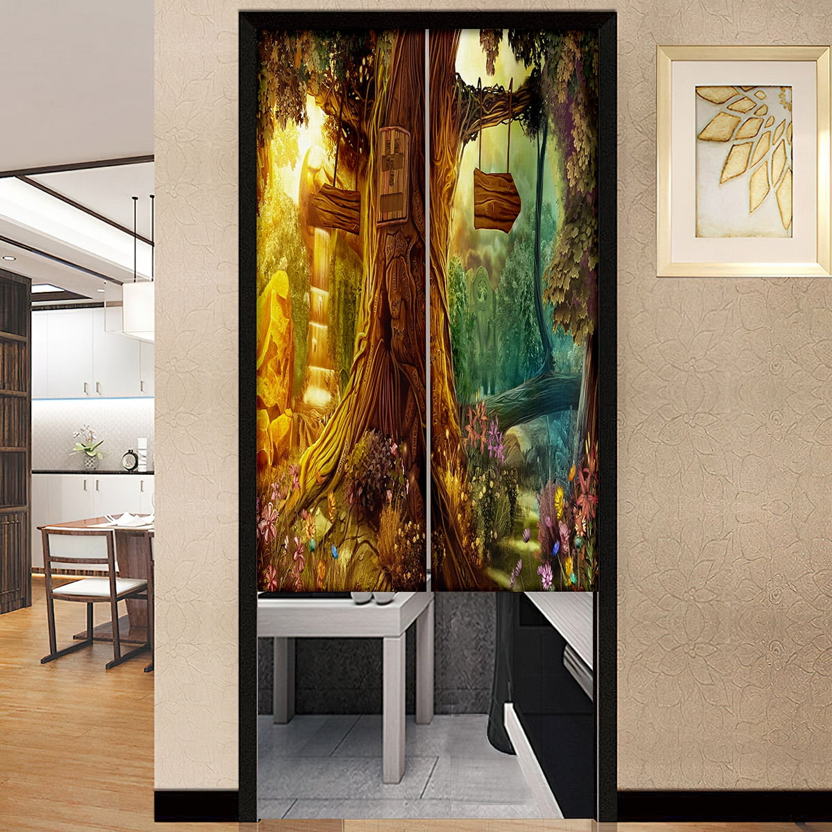 Nature Forest Door Curtains Mystical Magic Green Tree Floral Flower ...