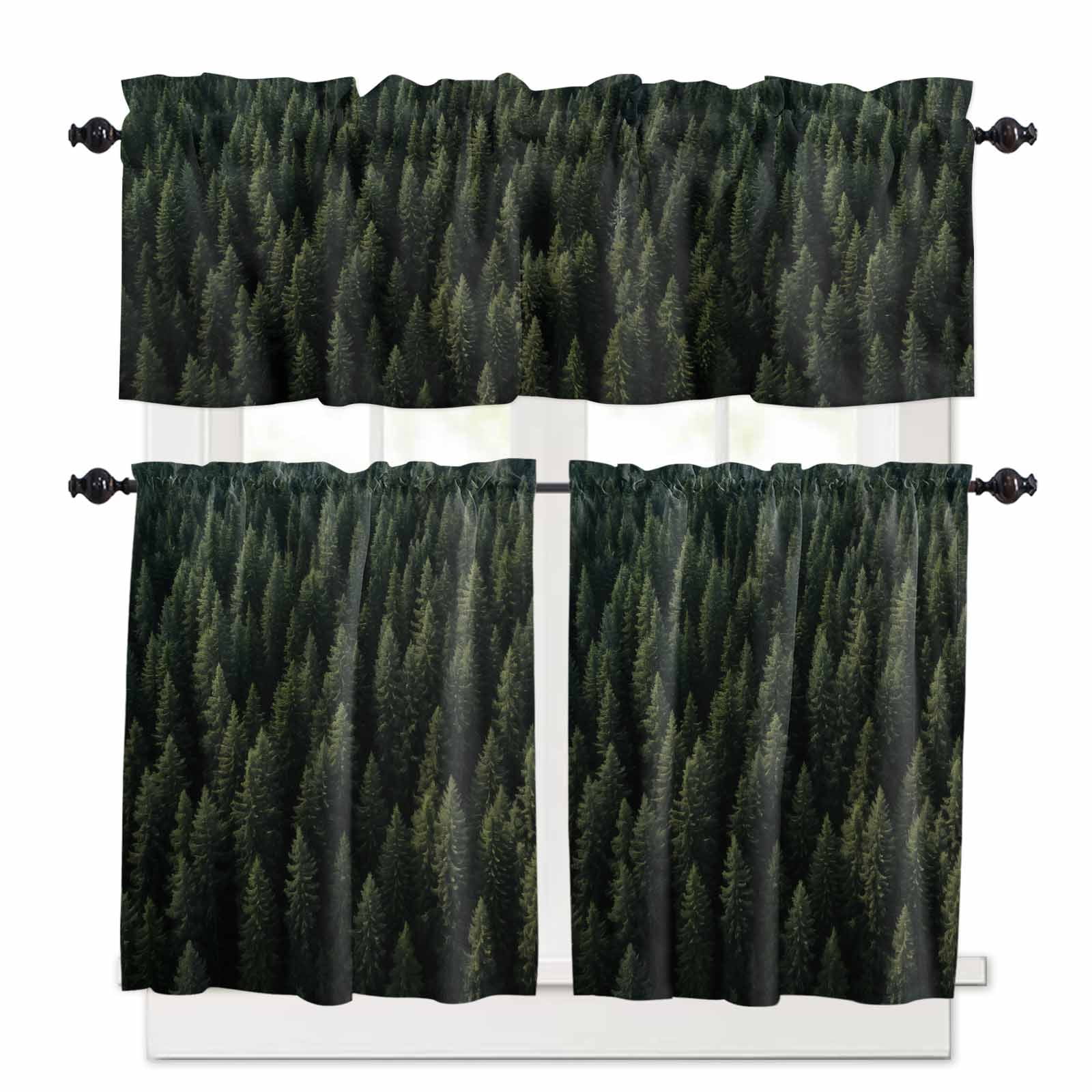 Nature Forest Kitchen Curtains and Valances Set, Rod Pocket Curtains ...
