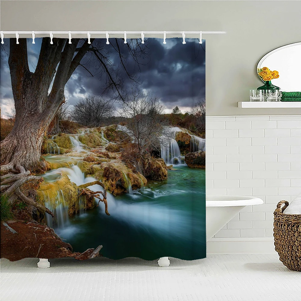 Nature Forest Landscape Bath Curtain Waterproof Fabric Shower ...