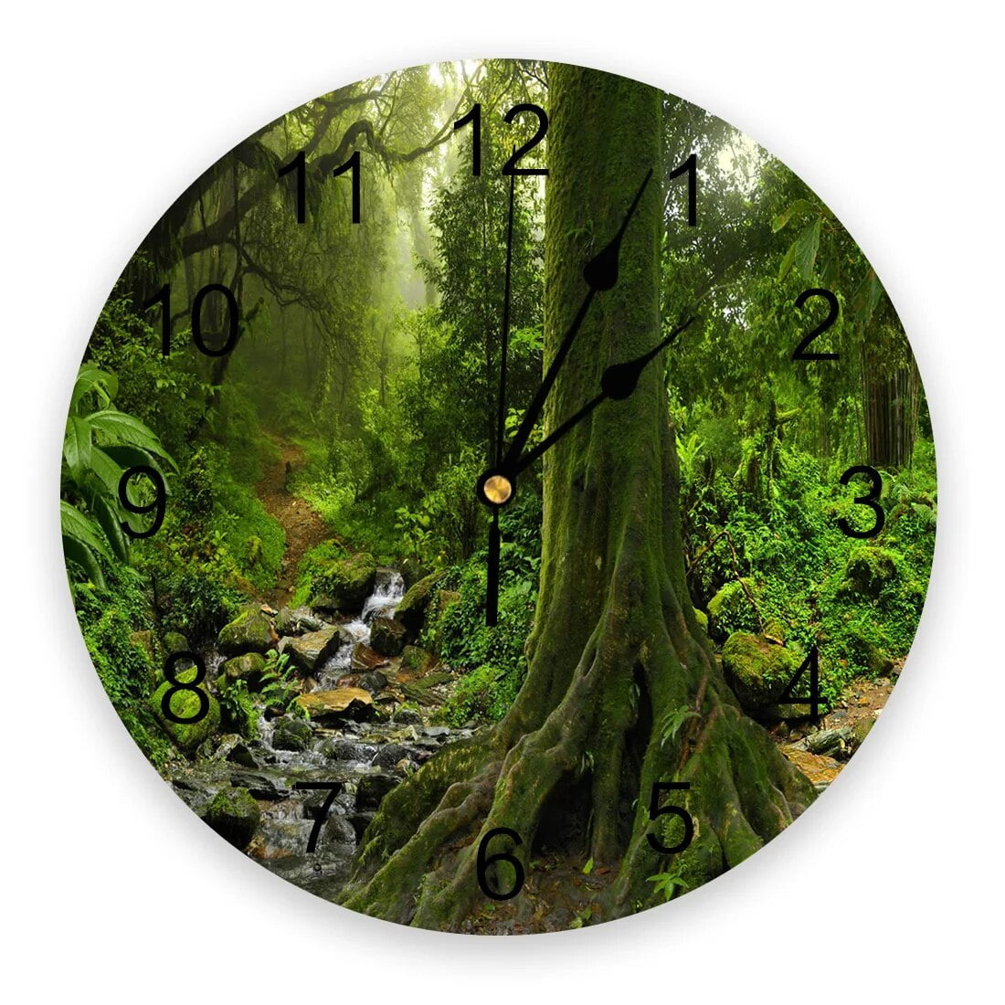 Nature Forest Landscape Scenery Green Wall Clock Home Decor Bedroom ...