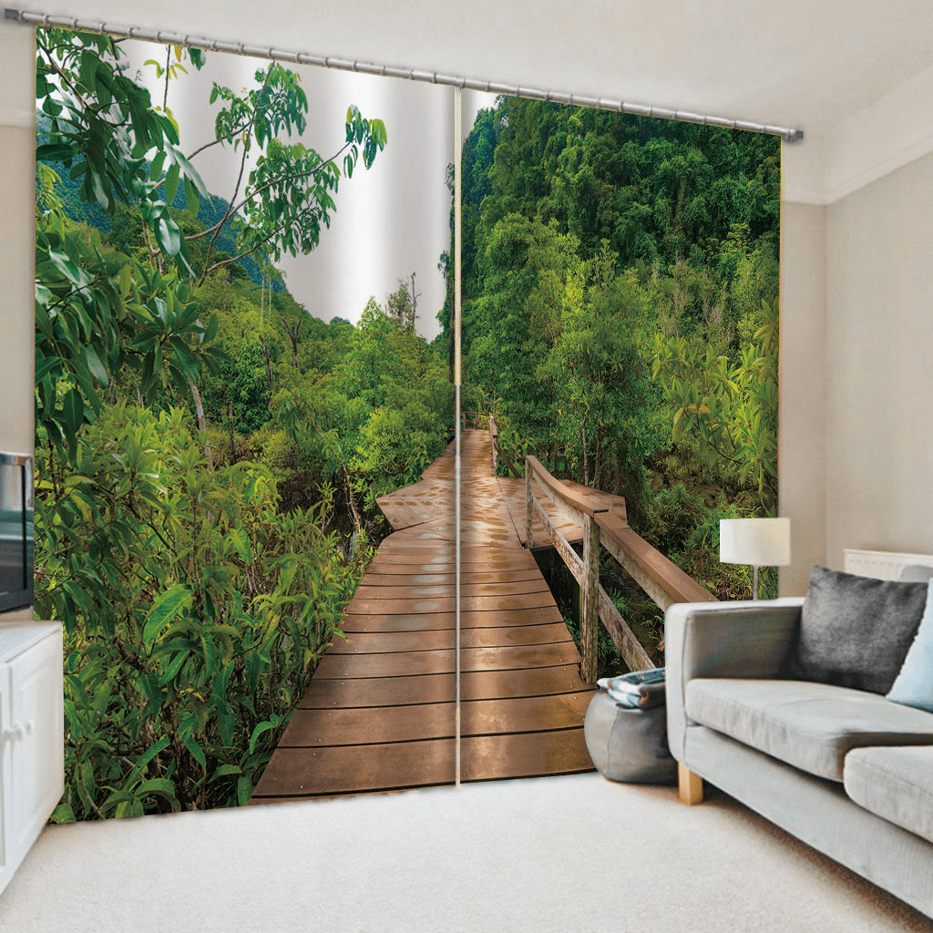 Nature Forest Landscape Series 3D Printed Small Bridge Waterfall Sun ...