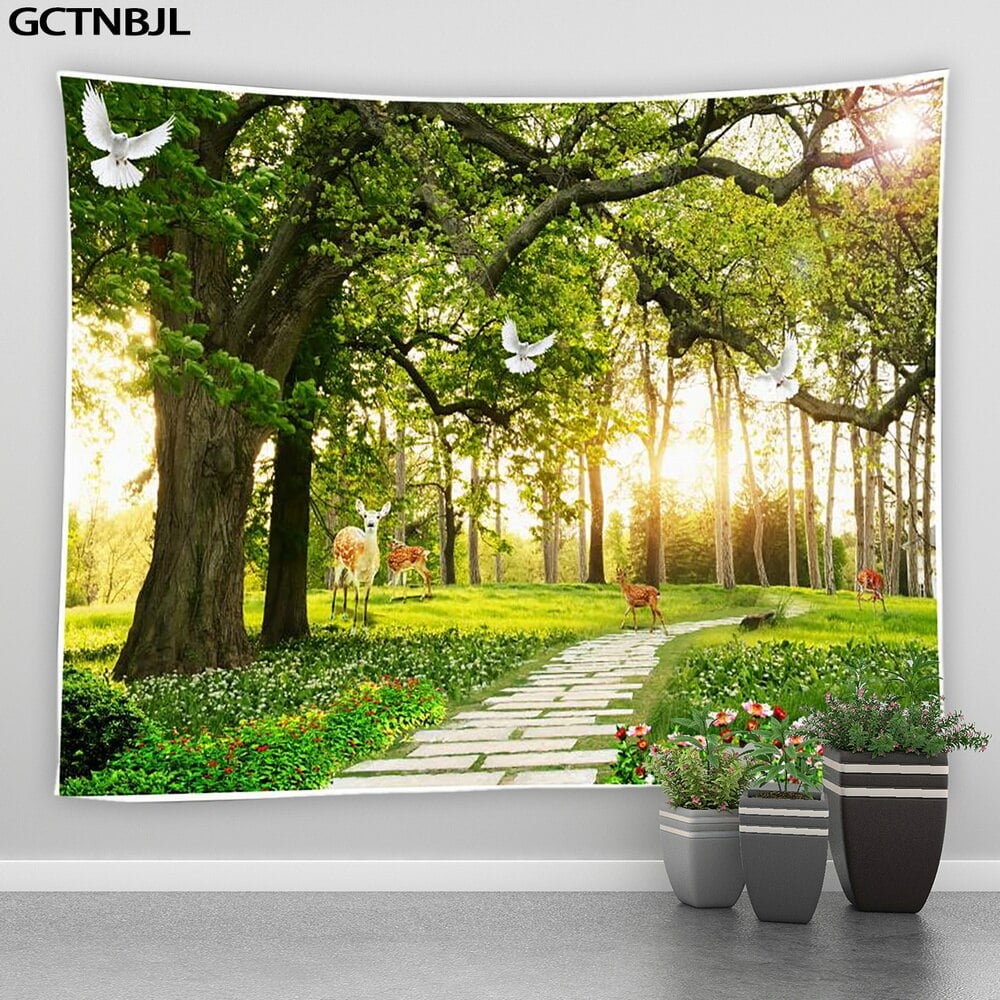 Nature Forest Landscape Tapestry Hippie Wall Hanging Sunshine Tree ...