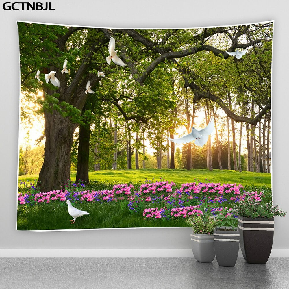 Nature Forest Landscape Tapestry Hippie Wall Hanging Sunshine Tree ...