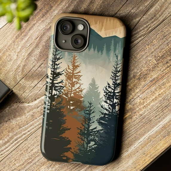 Nature Forest Mountain Pine Tree Design Case with iPhone 17 to 11 Pro ...
