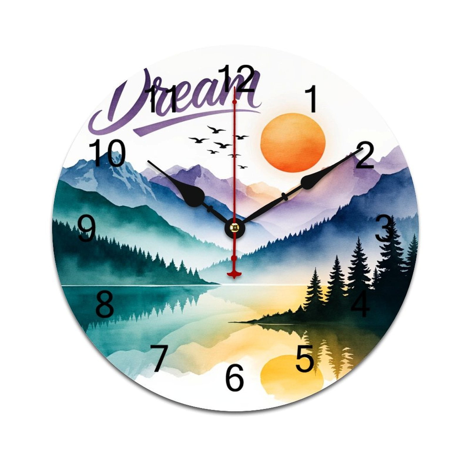 Nature Forest Printed Silent Wall Clock Round Kitchen Clock Chic Quiet ...