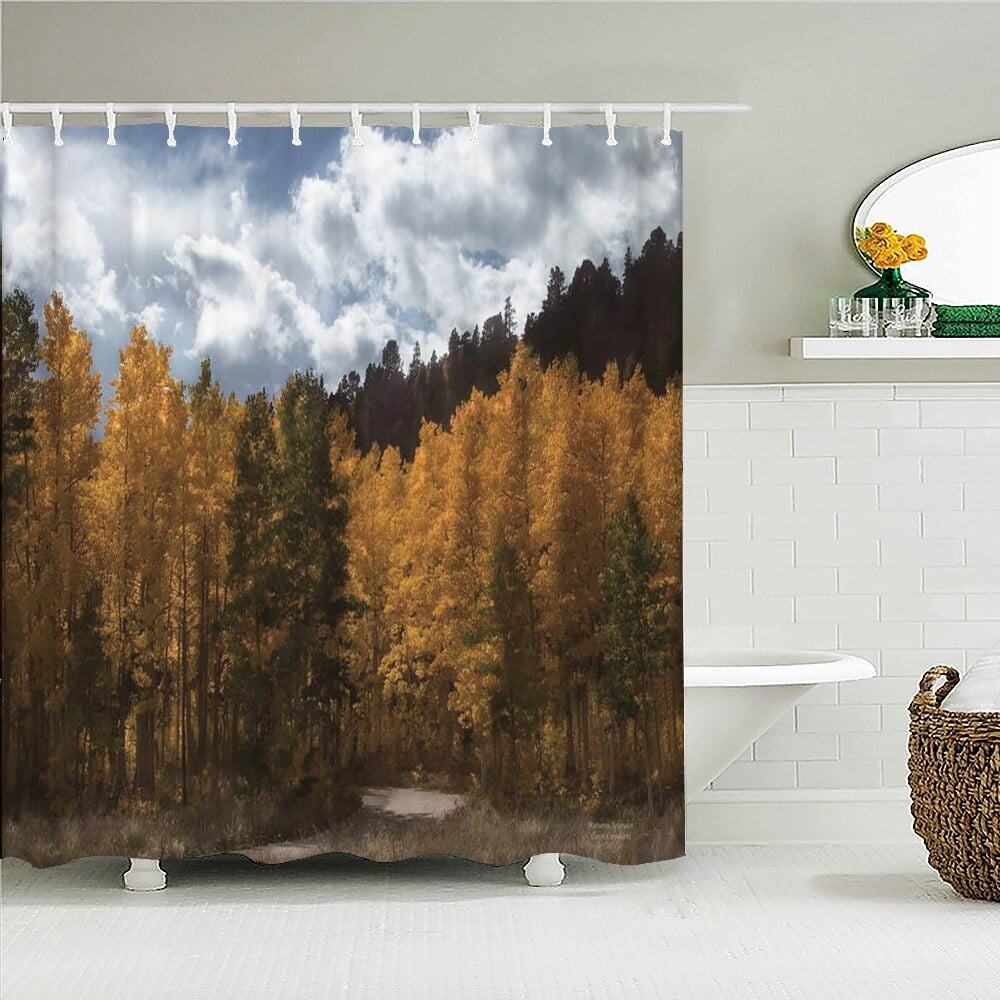 Nature Forest Scenery Waterproof Fabric Shower Curtain Trees landscape ...