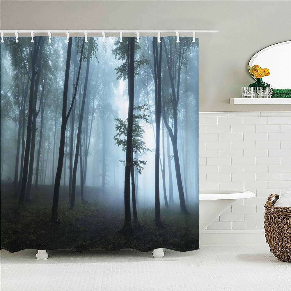 Nature Forest Scenery Waterproof Fabric Shower Curtain Trees landscape ...