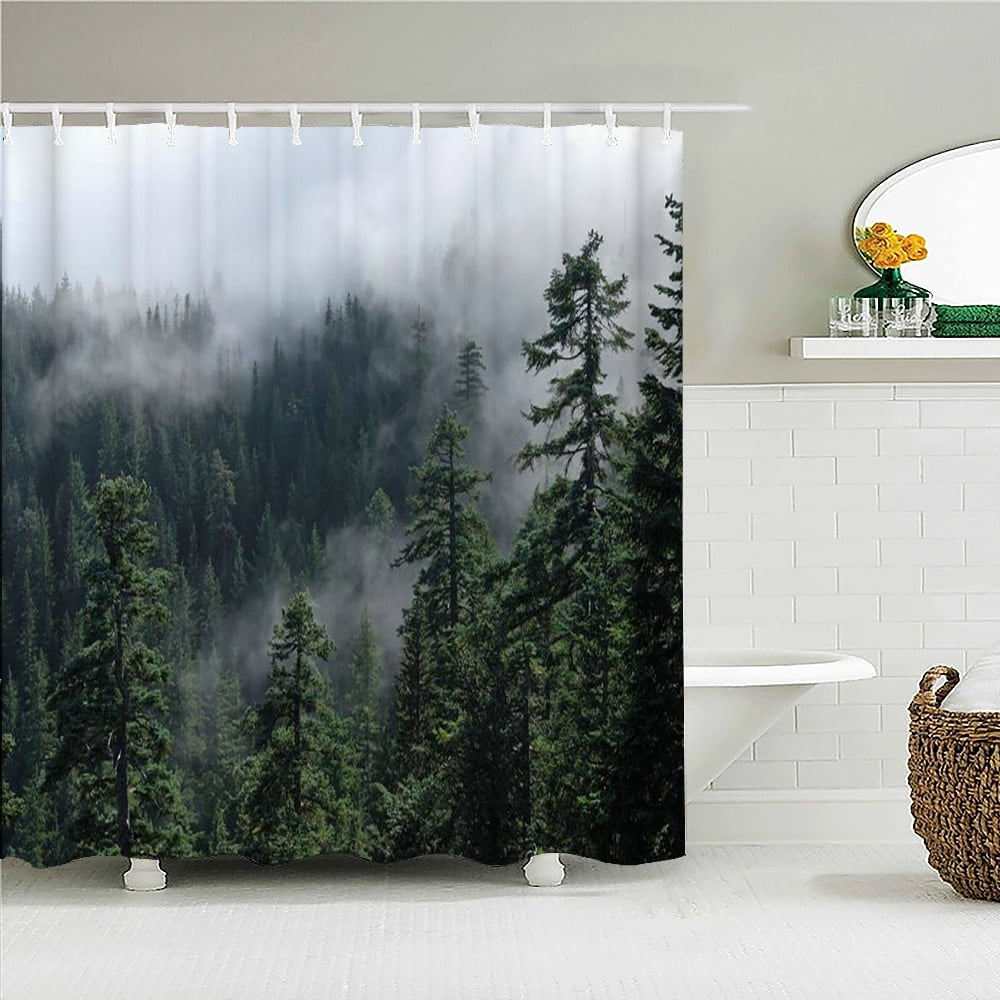 Nature Forest Scenery Waterproof Fabric Shower Curtain Trees landscape ...