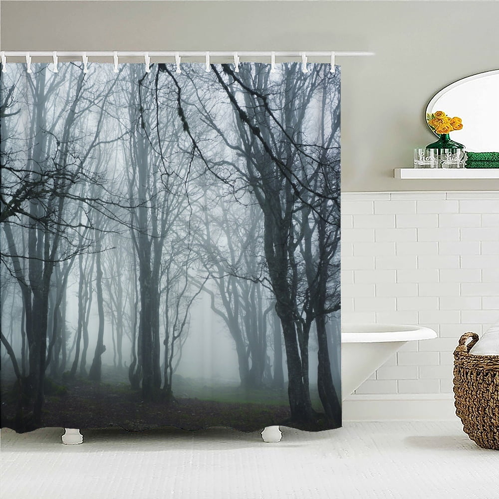 Nature Forest Scenery Waterproof Fabric Shower Curtain Trees landscape ...