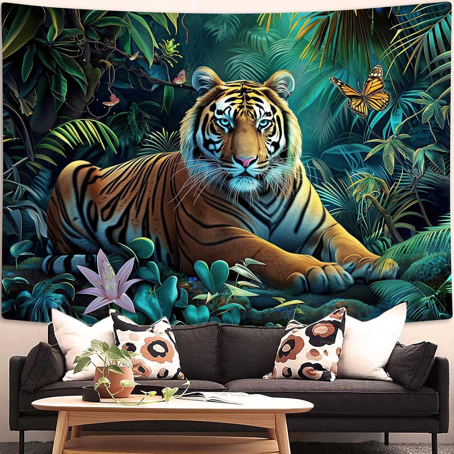 Nature Forest Tapestry, Tiger Animal in Jungle Tapestry Wall Hanging ...