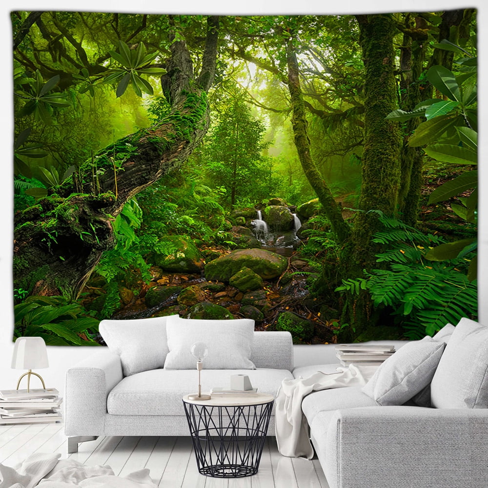 Nature Forest Tapestry Tropical Rainforest Trees Plants Waterfall ...