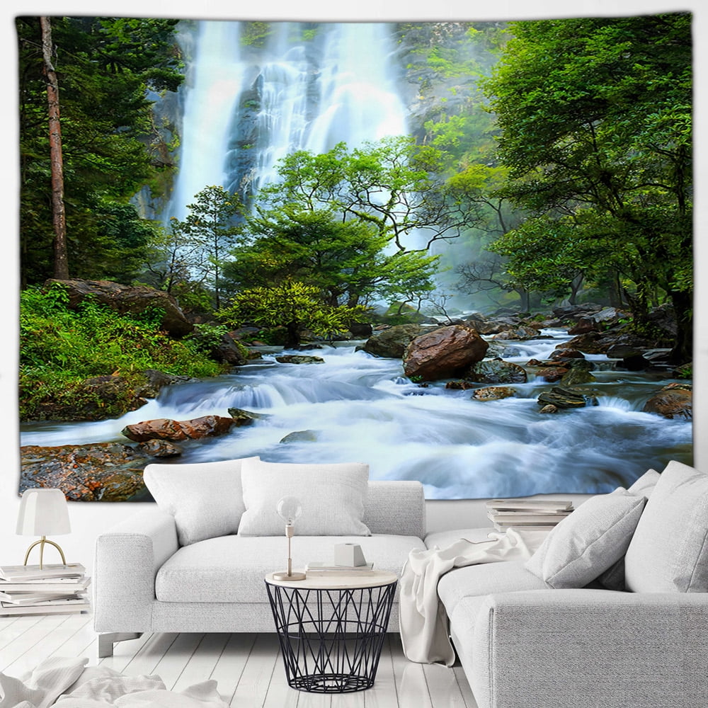 Nature Forest Tapestry Tropical Rainforest Trees Plants Waterfall ...