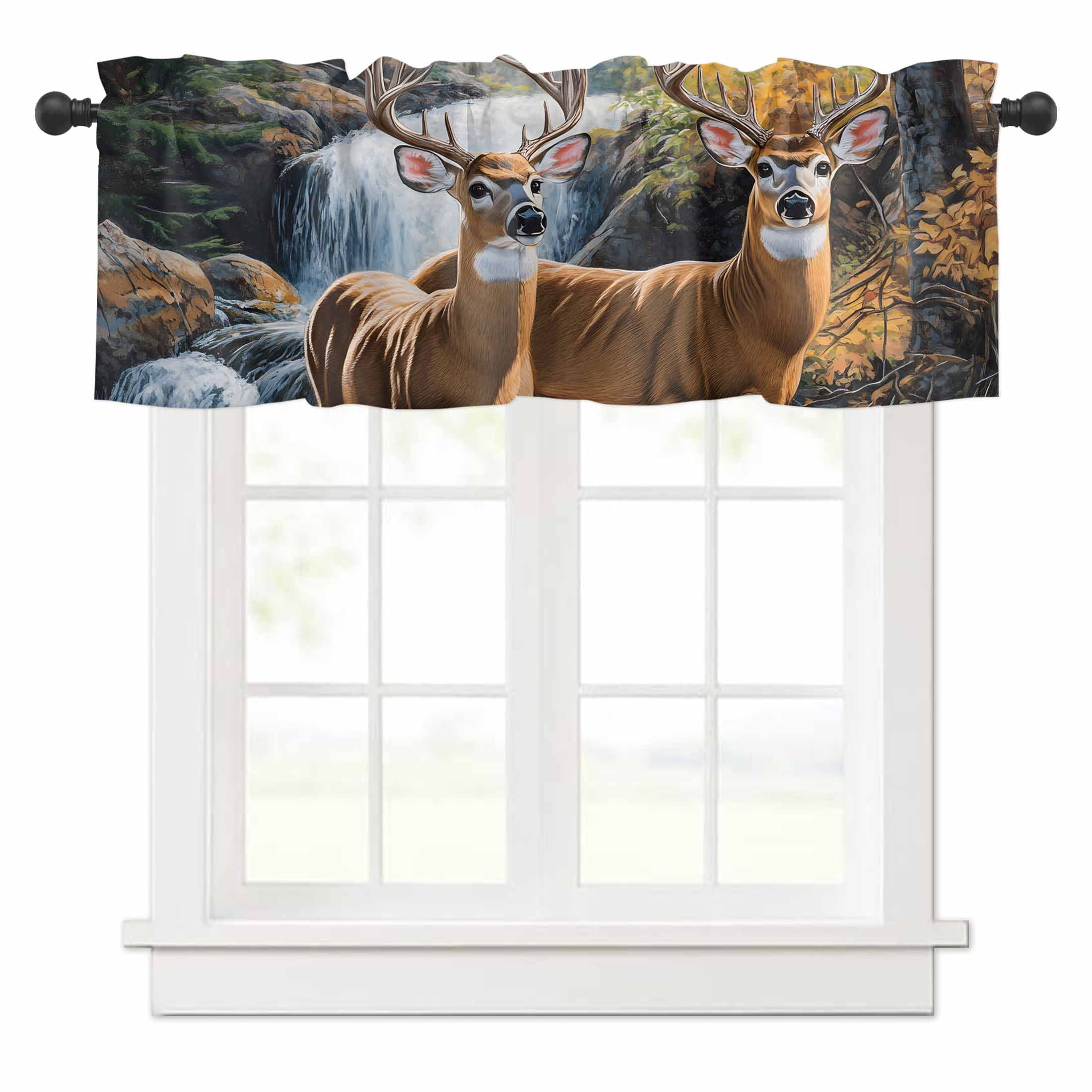 Nature Forest Valances for Windows Scenery Animal Deer Waterfall Plant ...