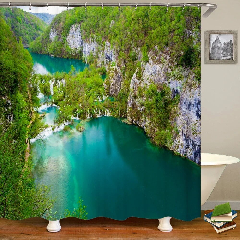 Nature Forest Waterfall 3d Shower Curtain Landscape Bathroom Curtains