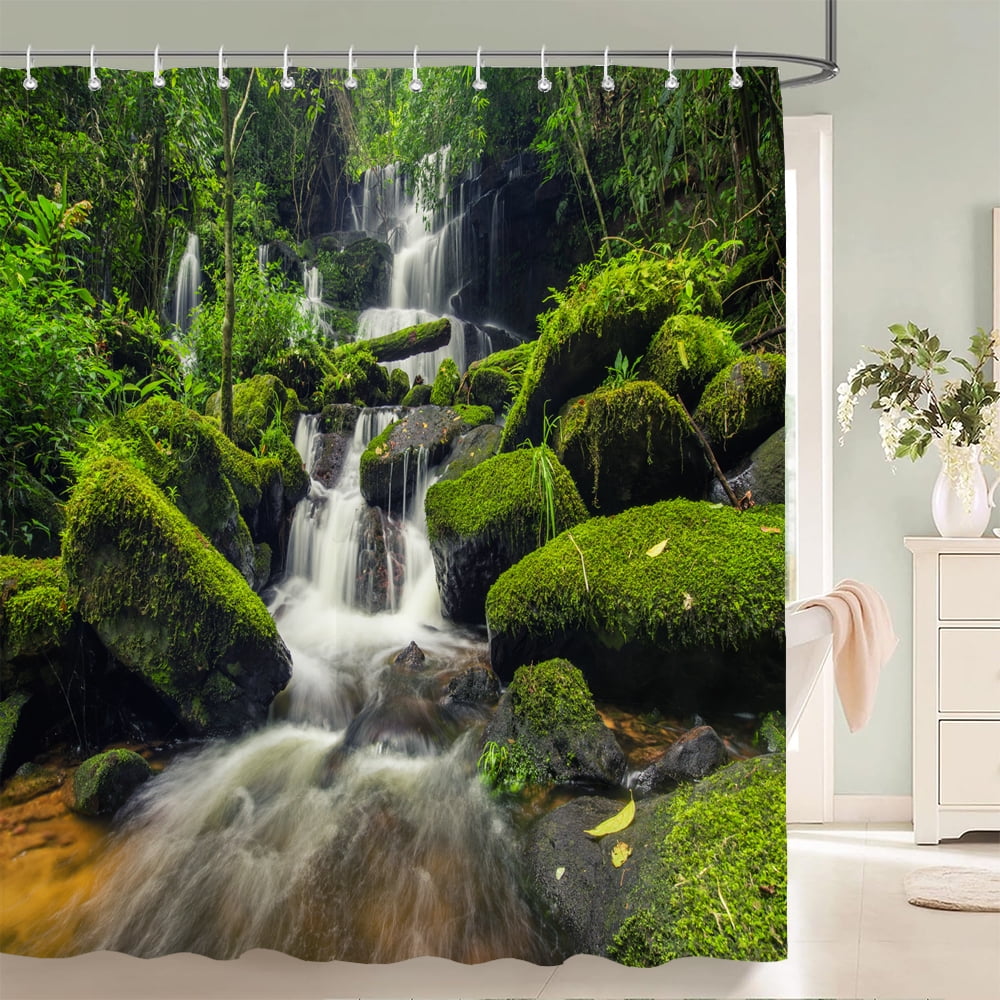 Nature Forest Waterfall 3D Shower Curtain landscape Bathroom Curtains ...