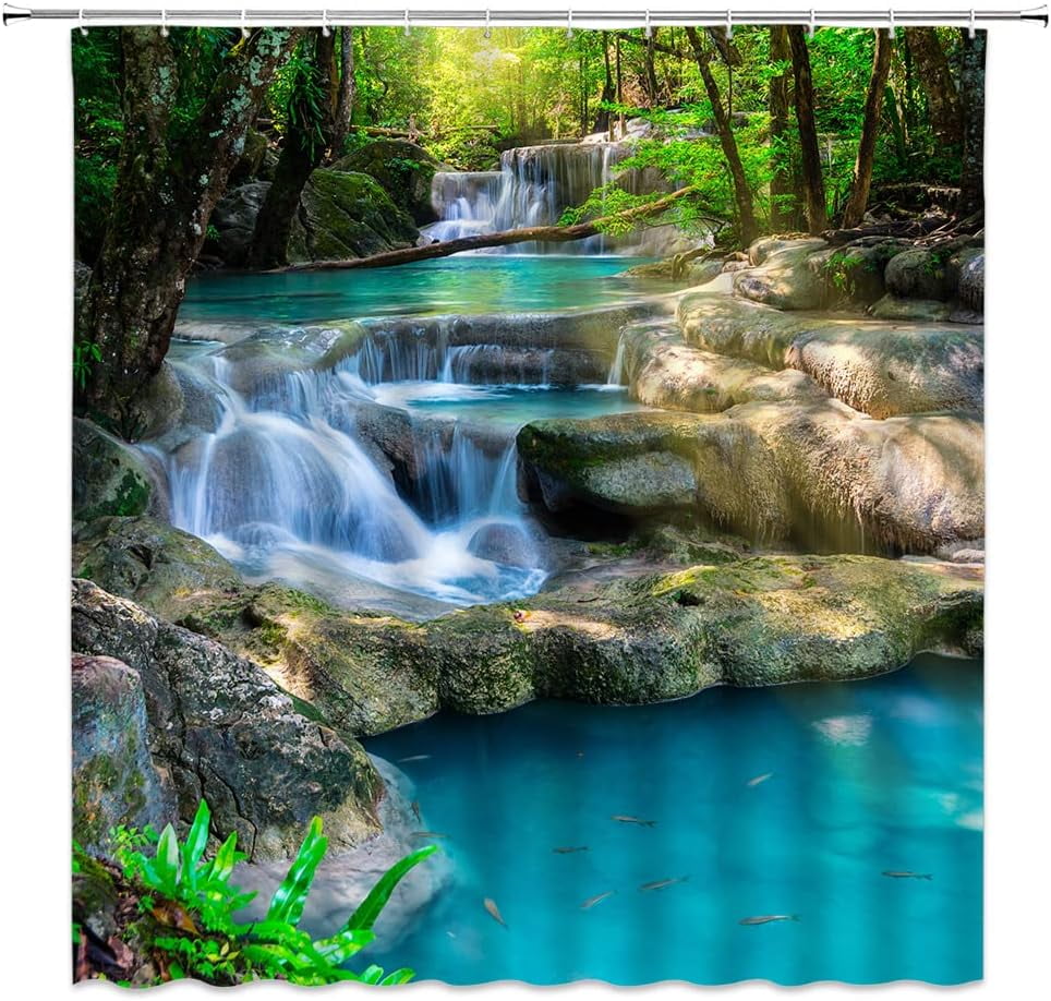 Nature Forest Waterfall Shower Curtain Rainforest Natural Landscape ...