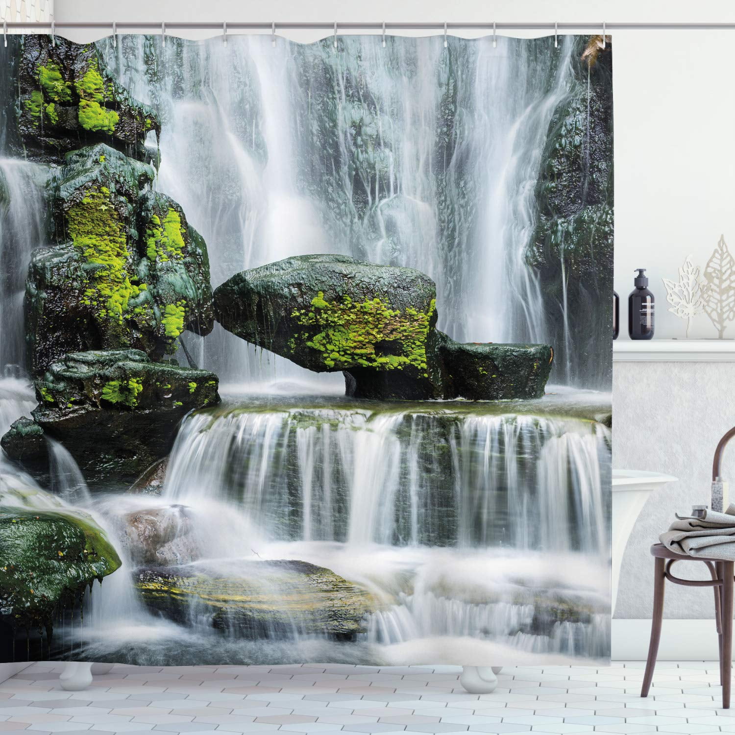 Nature Forest Waterfall Shower Curtain Woodland Tree Shower Curtains ...