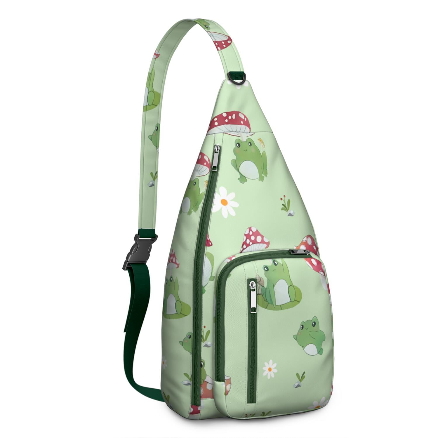 Nature Frog Sling Backpack - Cute Green Frog & Mushroom Pattern ...