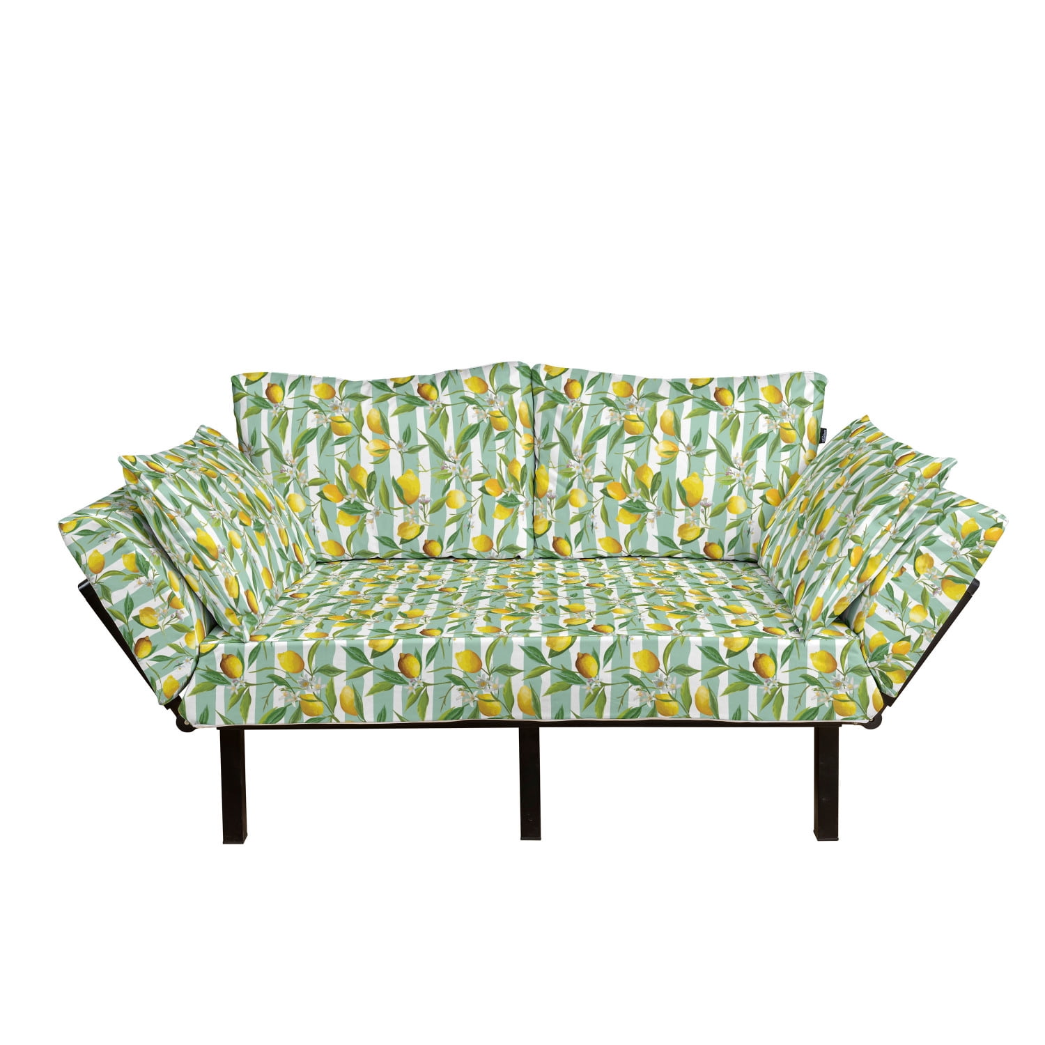 Nature Futon Couch, Blooming Lemon Tree on Striped Paintbrush ...