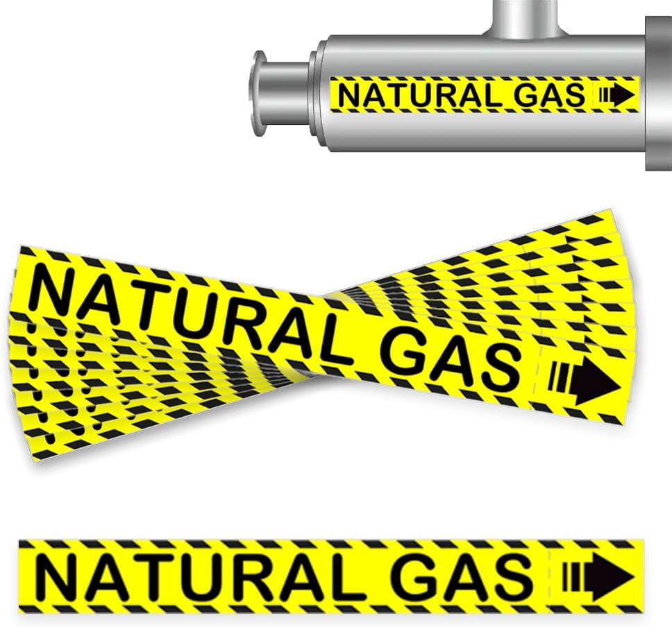 Nature Gas Pipe Labels with Arrows 8 x 1 inch Gas Marking Safety Labels ...