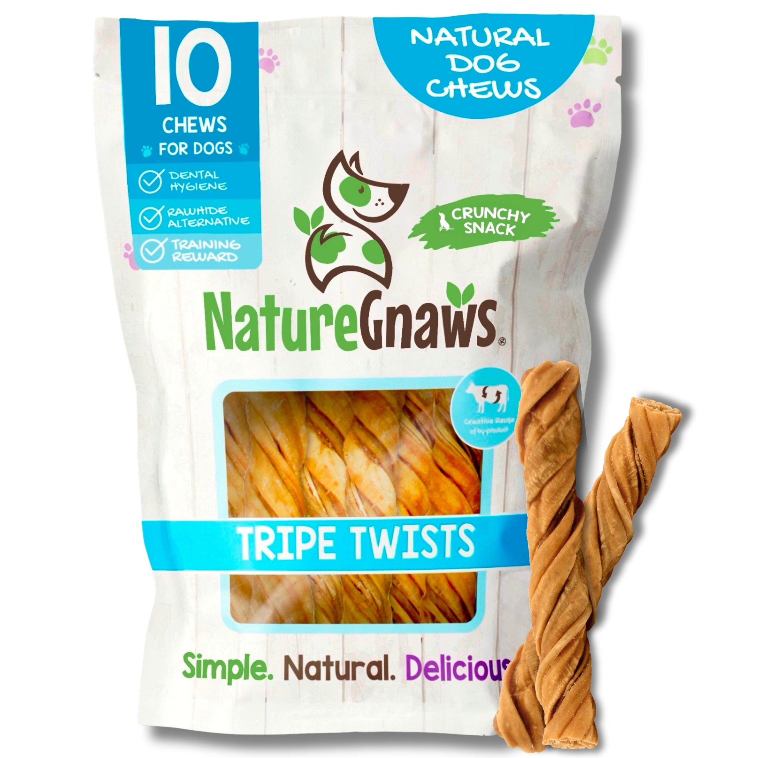 Nature Gnaws Beef Tripe Twists, Natural Dog Chew Treats (10 count ...
