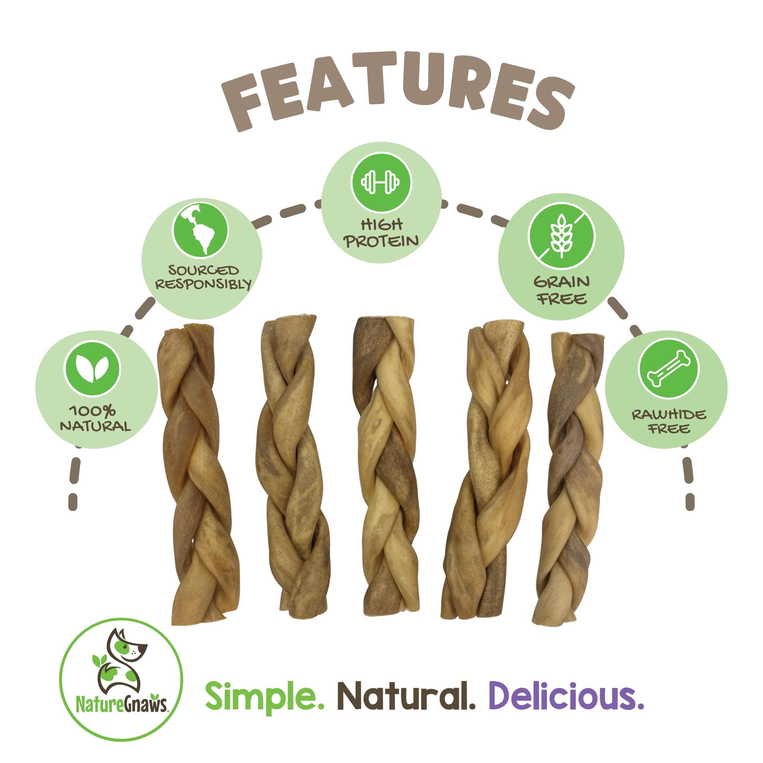 Nature Gnaws BraidedUMRT Collagen Sticks for Dogs 6" (5 Count) - Long ...
