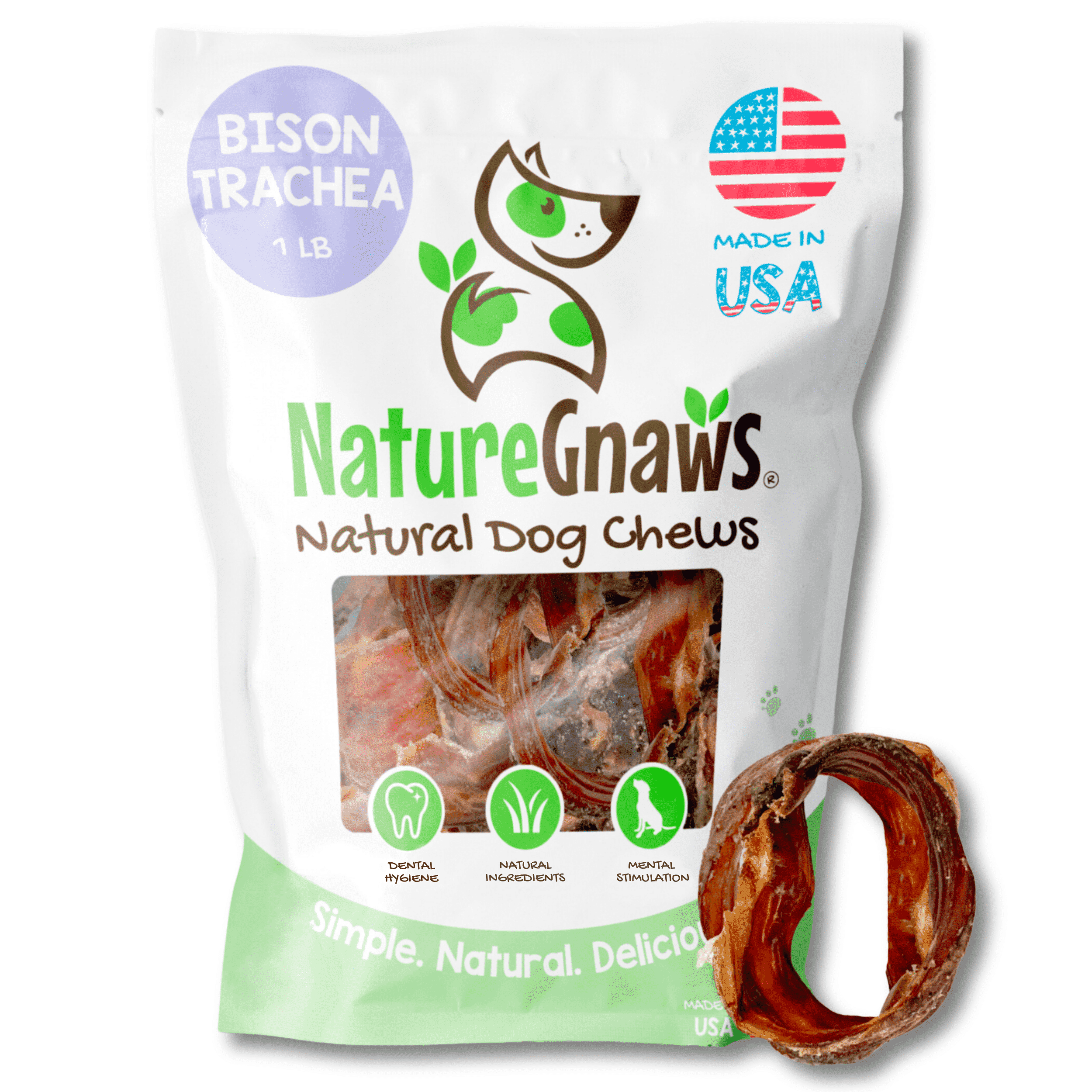 Nature Gnaws USA Bison Trachea Rings for Dogs (16 oz) Rawhide-Free ...