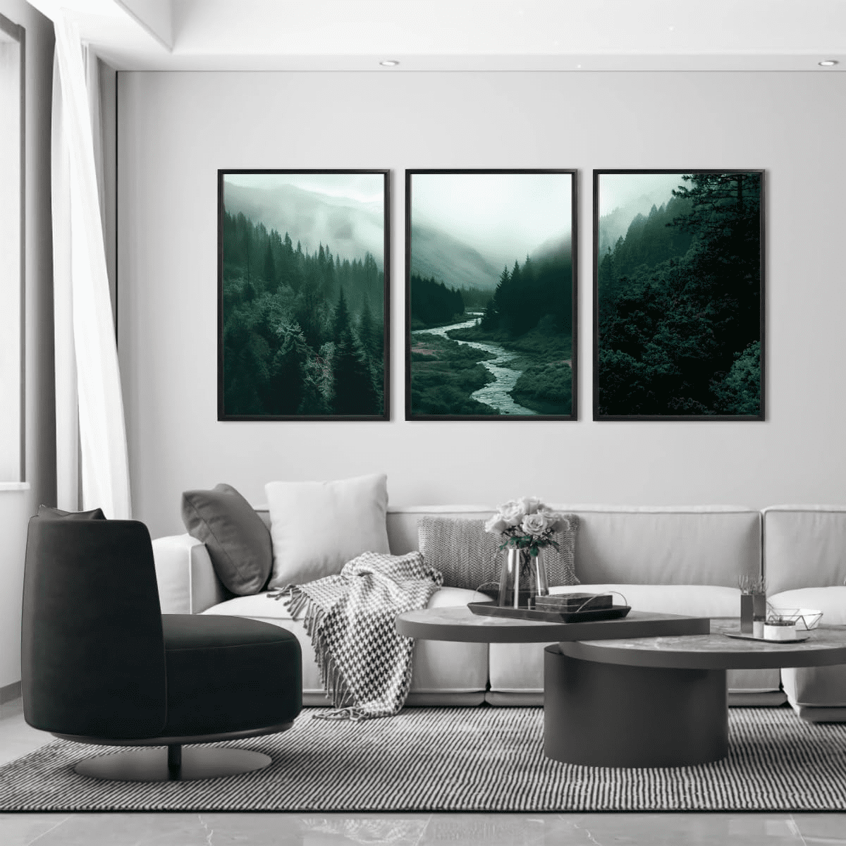 Nature Green Artwork Foggy Forest Canvas Wall Art Framed Scenery Prints ...