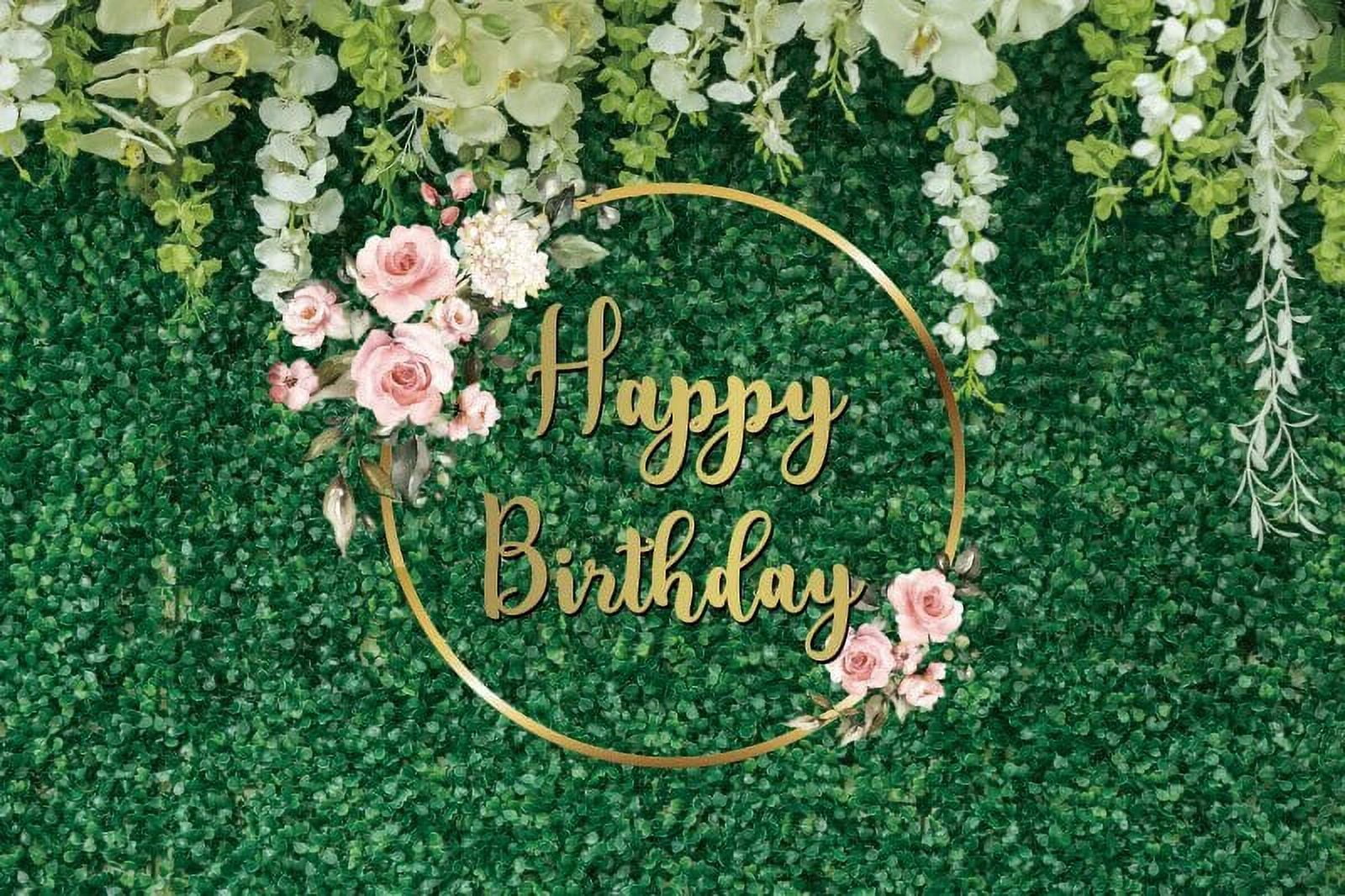 Nature Green Grass Wall Happy Birthday Backdrop Flowers Gold Ring ...