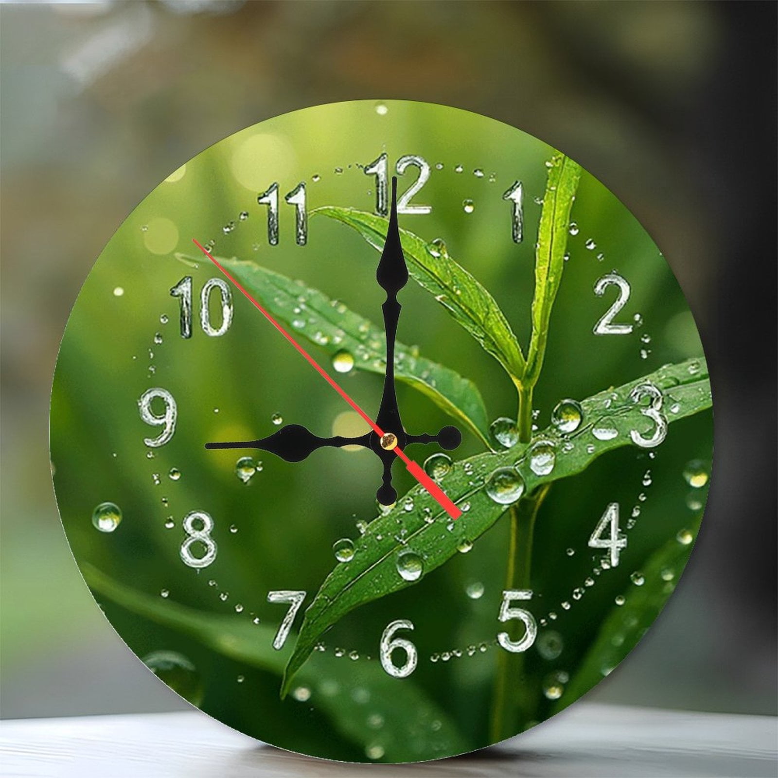 Nature Green Leaf Wall Clock 10-Inch Silent Wooden Wall Clock, Battery ...