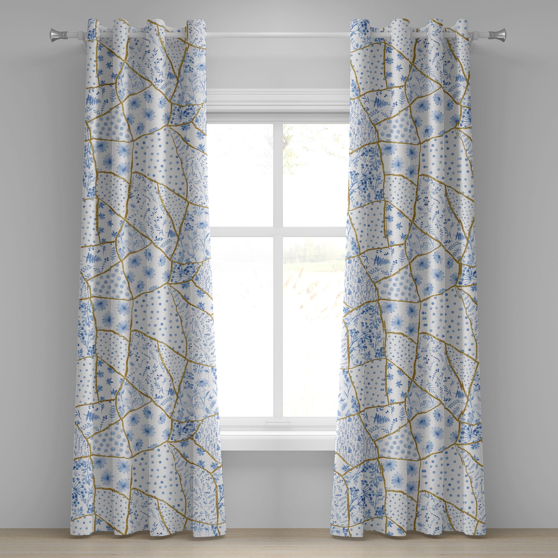 Nature Grommet Curtain, Floral Concept Continuous Patchwork Style ...