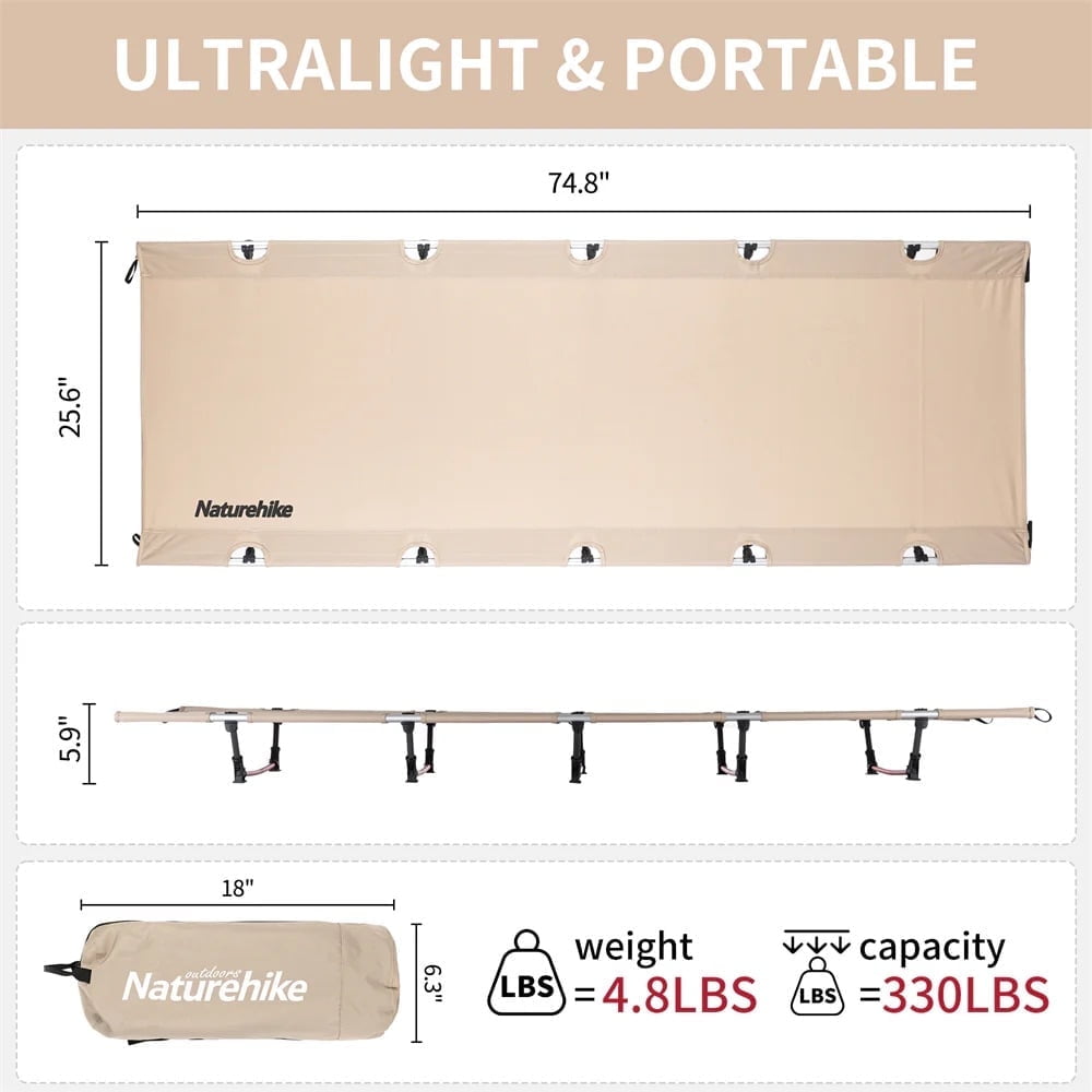 Nature Hike XJC05 Ultralight Folding Camp Cot | Aluminum Frame | 330lb ...