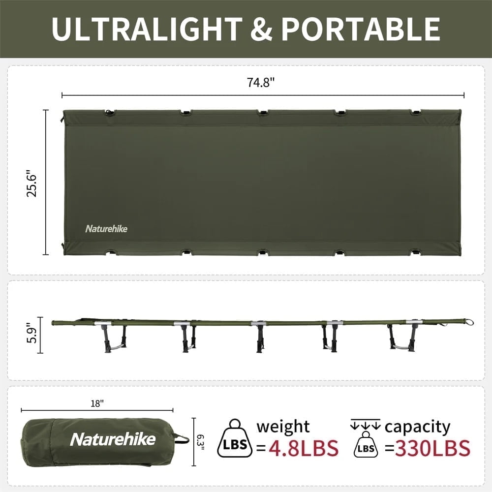 Nature Hike XJC05 Ultralight Folding Camp Cot | Forest Green | Aluminum ...