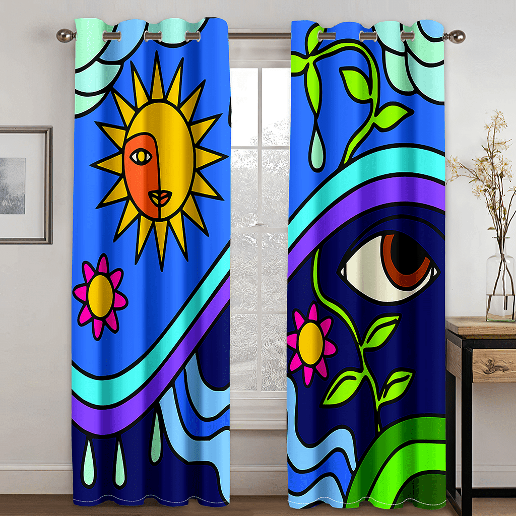 Nature Illustration With Sun Sky Flowers and Eye Eco Design European ...