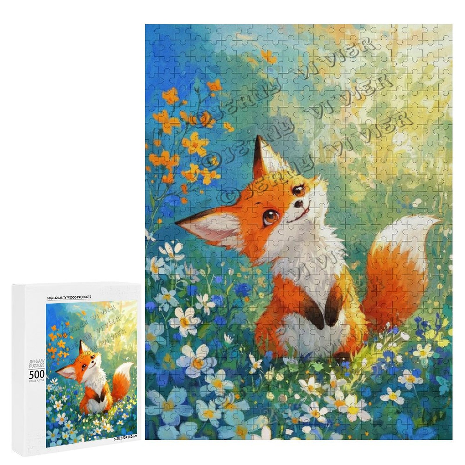 Nature-Inspired 500 Piece Wooden Puzzle – Cute Fox with Forest Backdrop ...