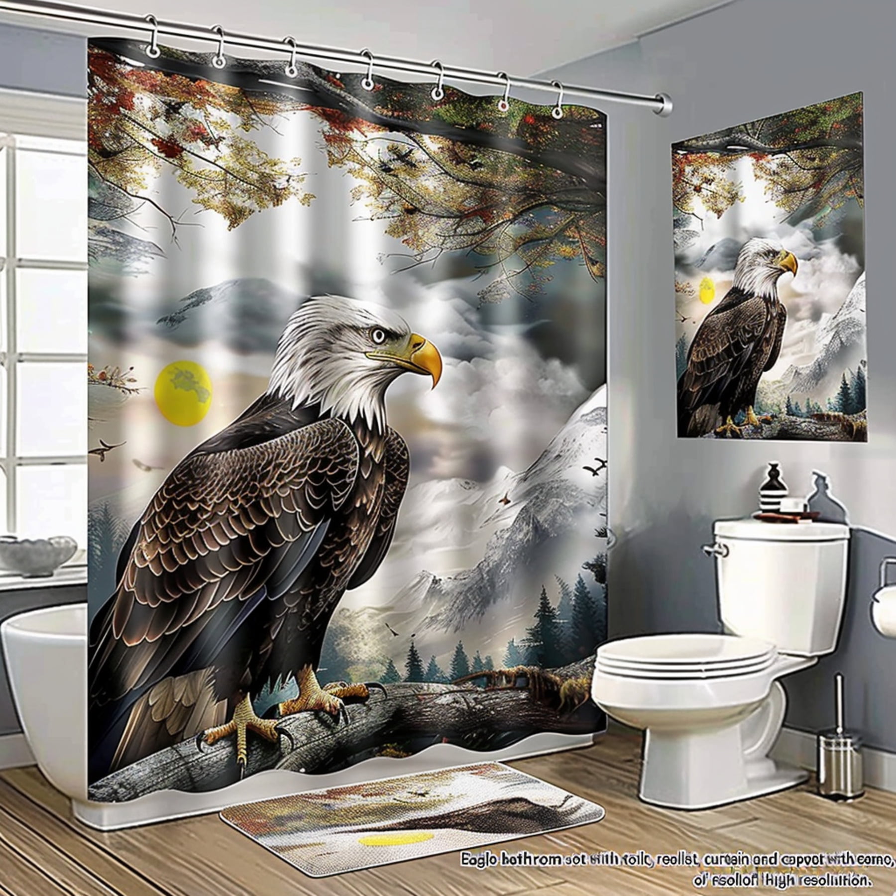 Nature Inspired Bald Eagle Shower Curtain Set Photography Realistic ...