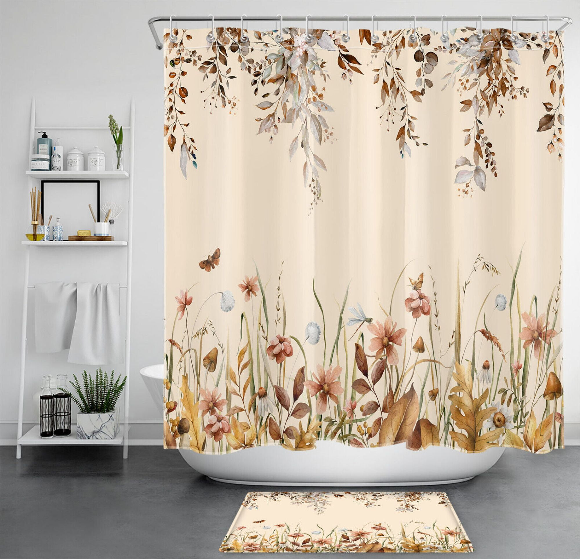 Nature Inspired Bathroom Bliss Beige Mushroom And Pink Wildflower