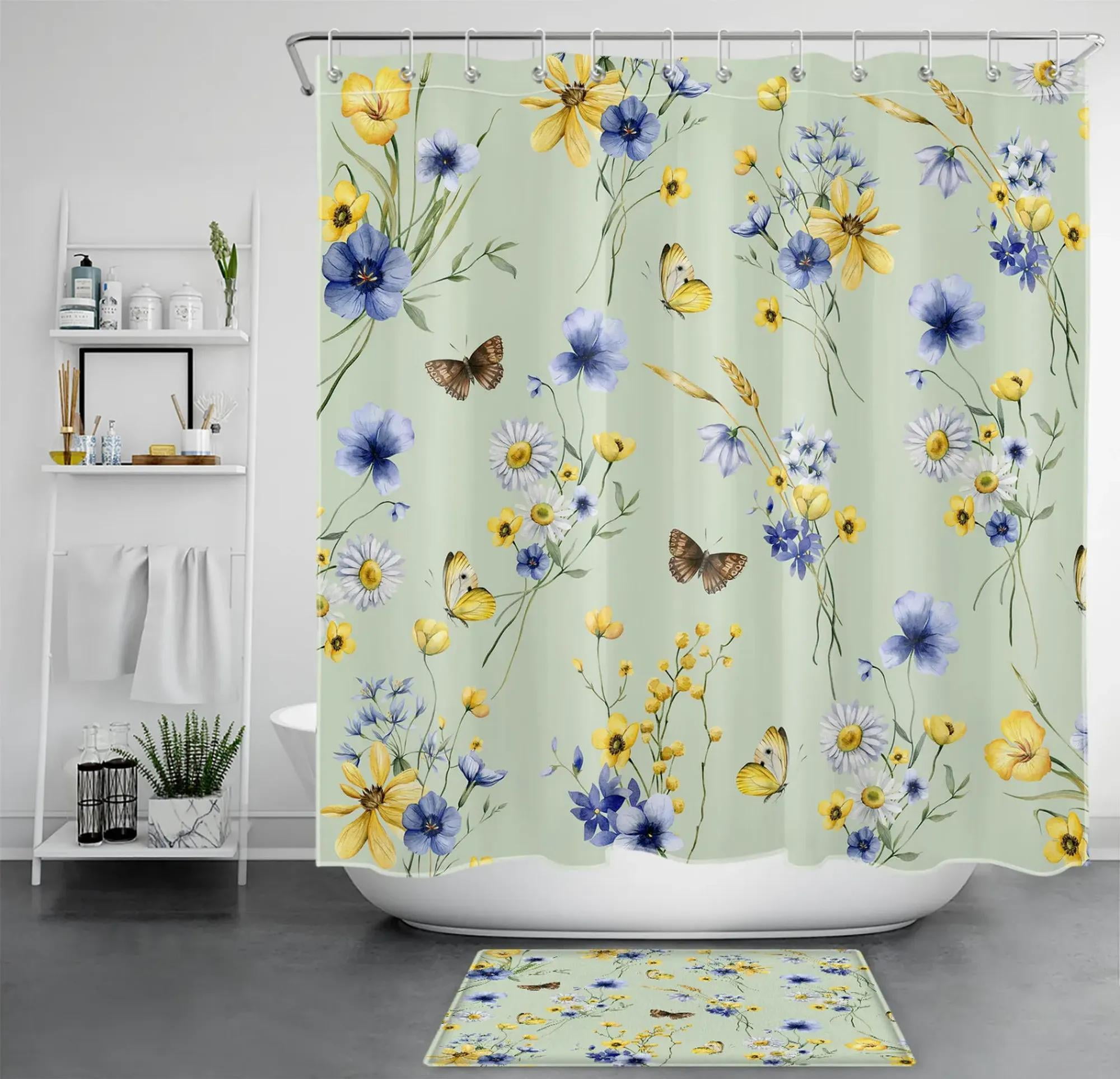 Nature Inspired Bathroom Bliss Green Leaf Yellow And Blue Wildflower