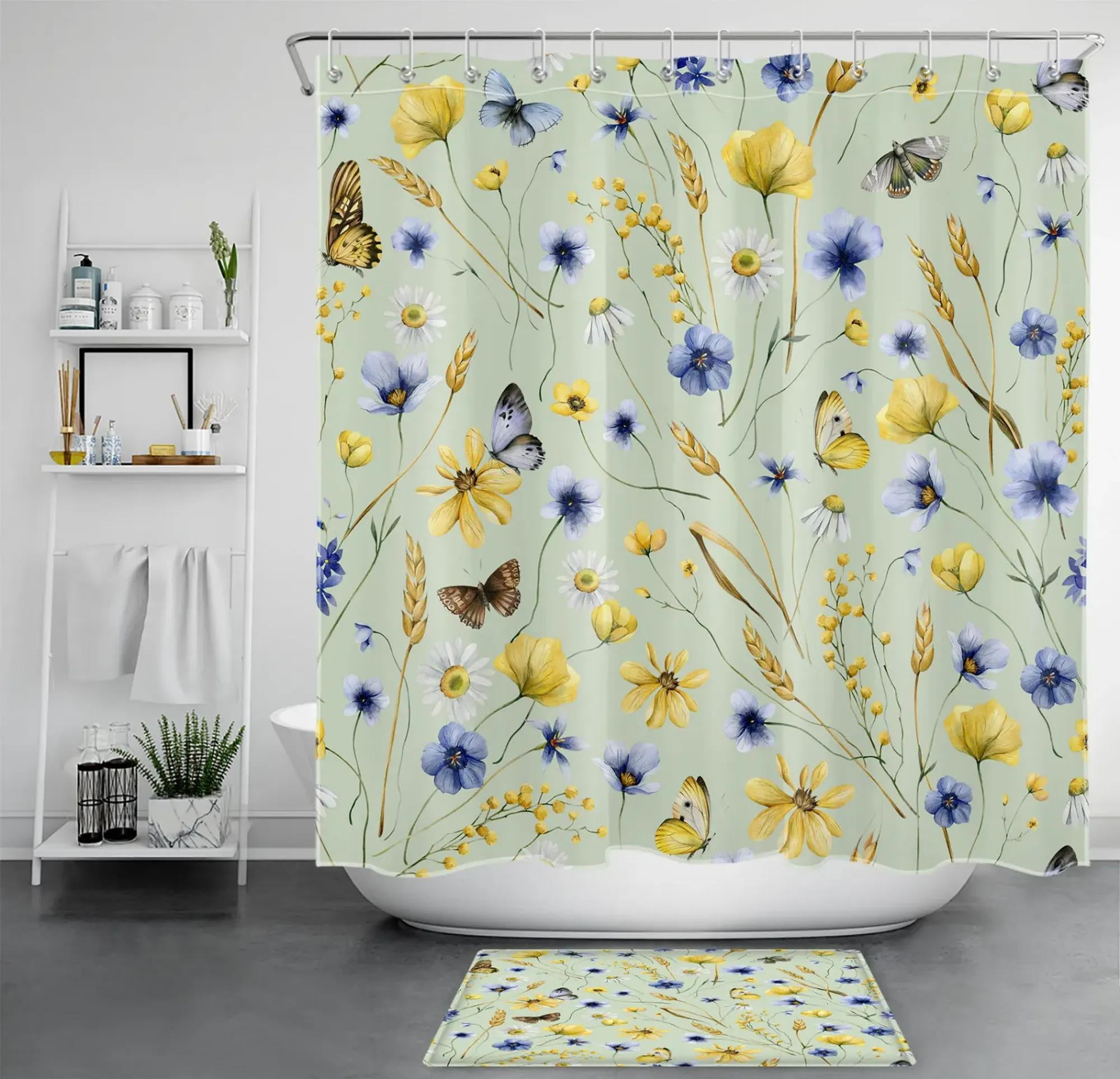 Nature Inspired Bathroom Bliss Green Plant Blue Butterfly And Yellow