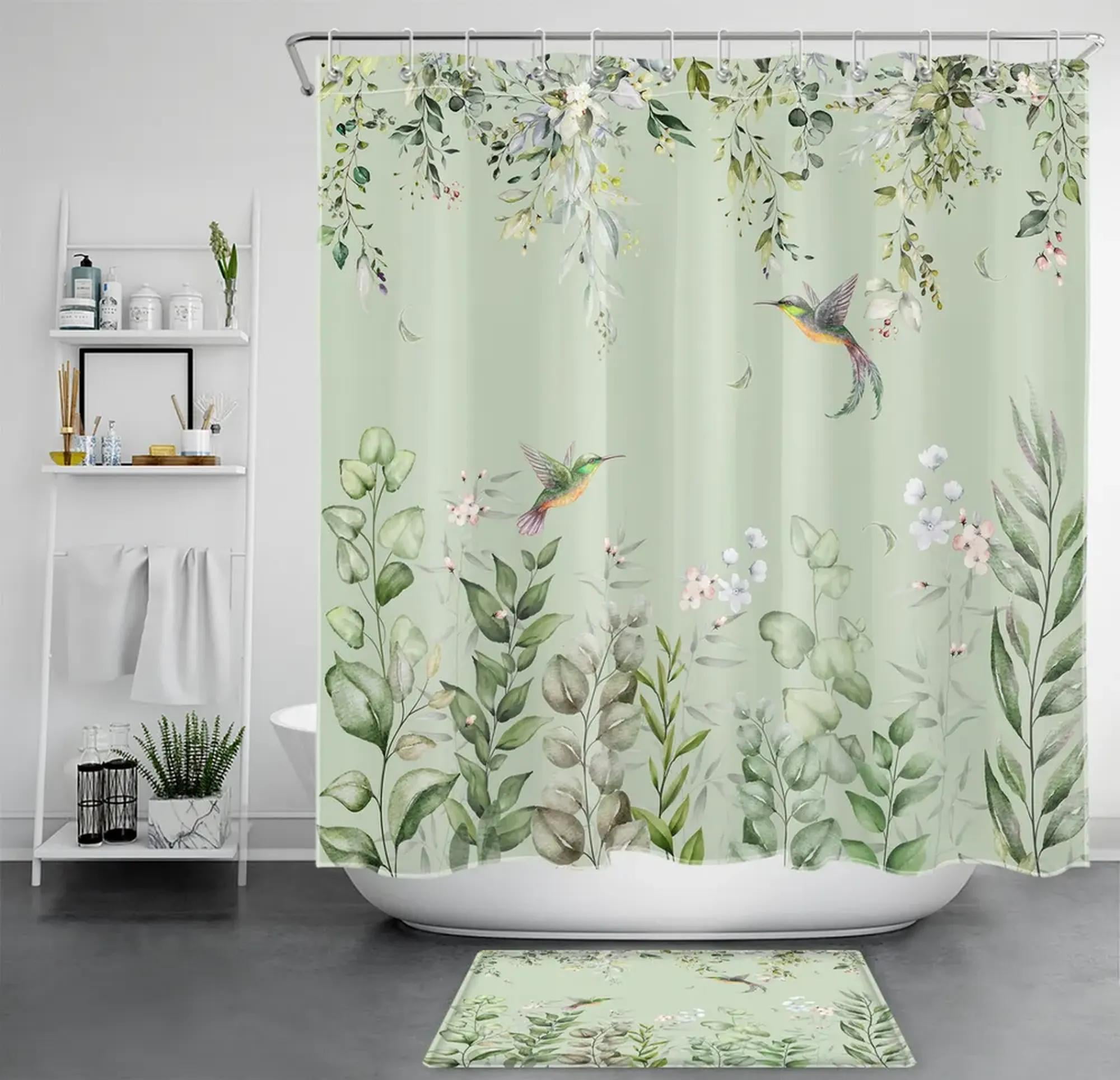 Nature Inspired Bathroom Bliss Green Plant Leaf And Blue Floral