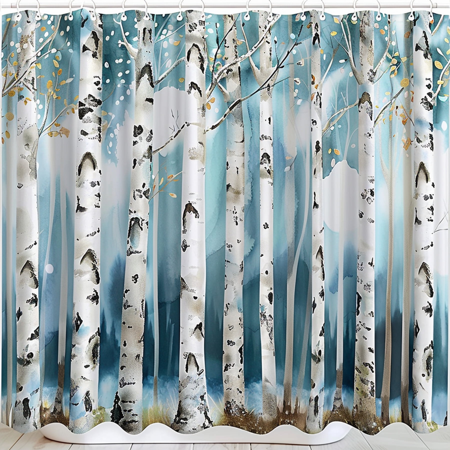 Nature Inspired Birch Tree Forest Shower Curtain in Blue Green and ...