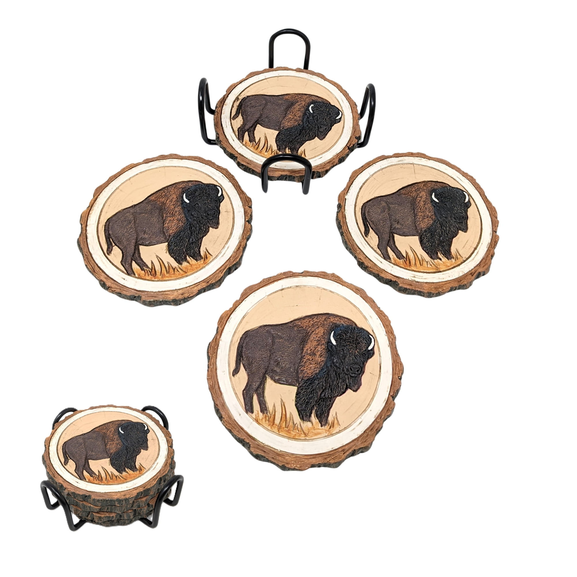 Nature-Inspired Bison Coaster Set | Tree Bark Accent Coasters ...