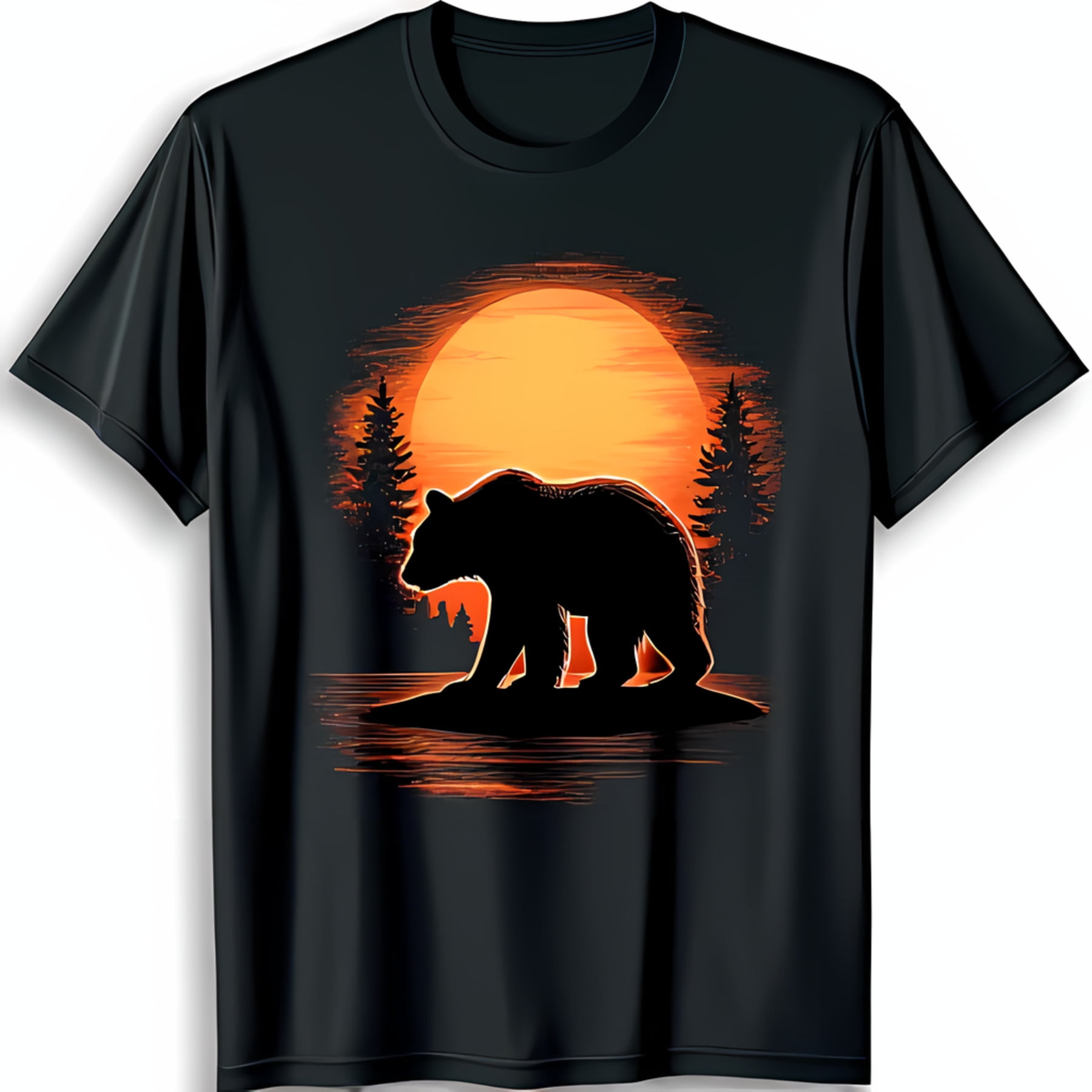 Nature Inspired Black T-Shirt with Silhouetted Bear and Sunset Graphic ... Nature Inspired Black T-Shirt with Silhouetted Bear and Sunset Graphic ...