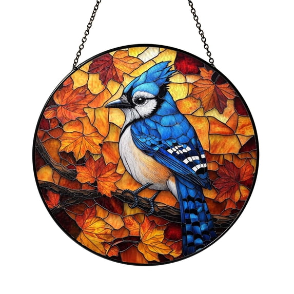 Nature Inspired Blue Jay Stained Glass Suncatcher Panel, Wildlife Bird ...