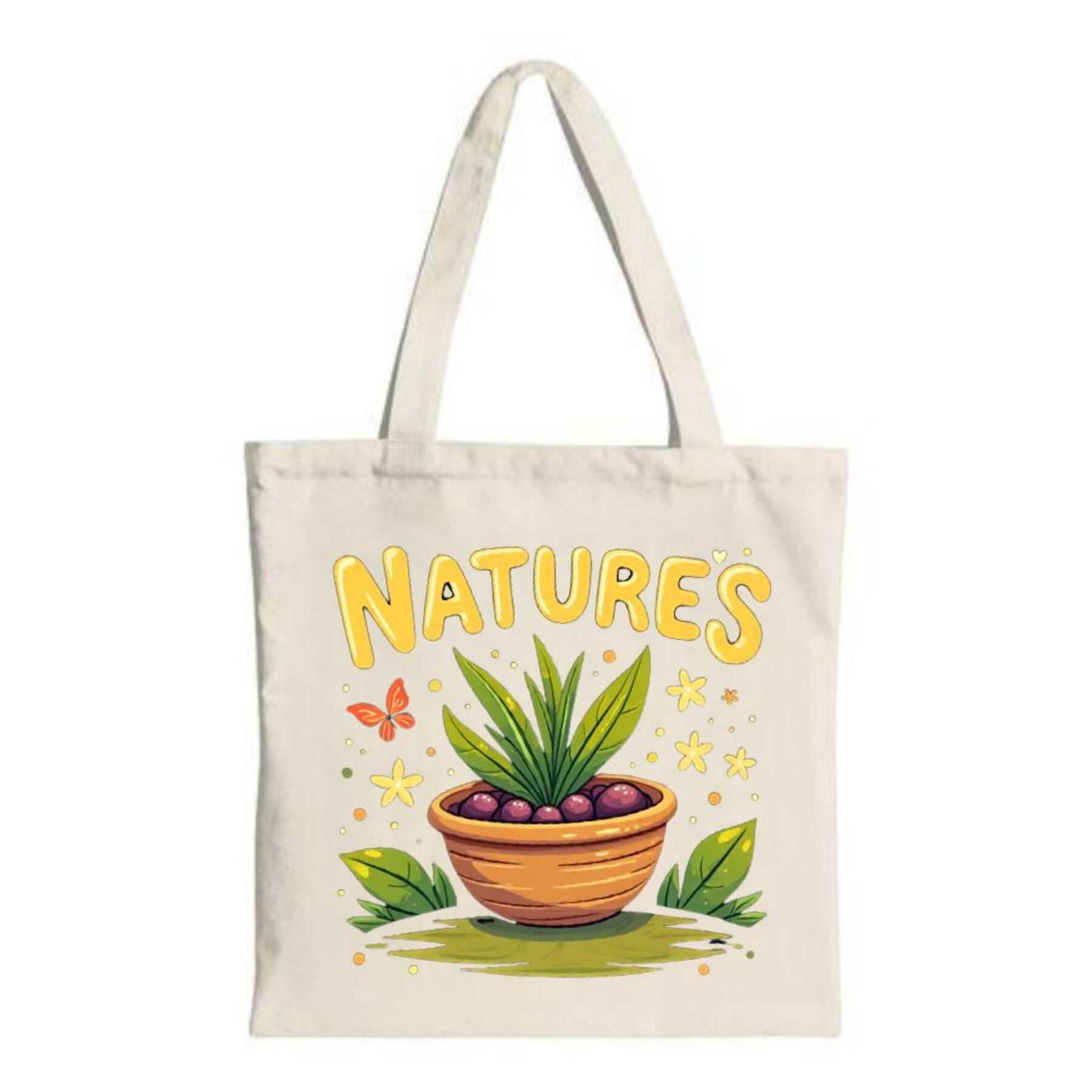 Nature-Inspired Canvas Tote Bag with Bold ' NATURES ' Design Green ...