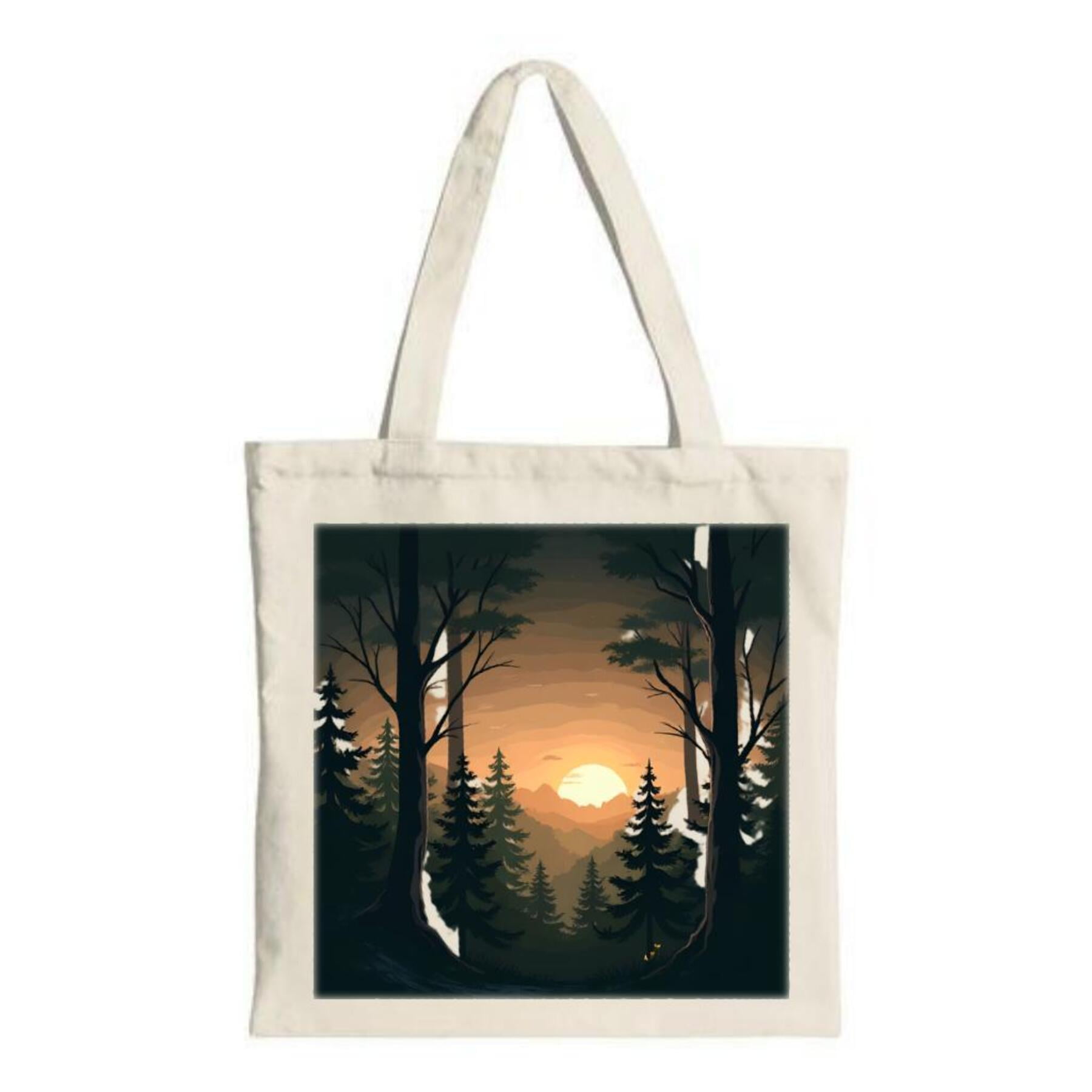 Nature-Inspired Canvas Tote Bags - Serene Forest Sunset Design with ...