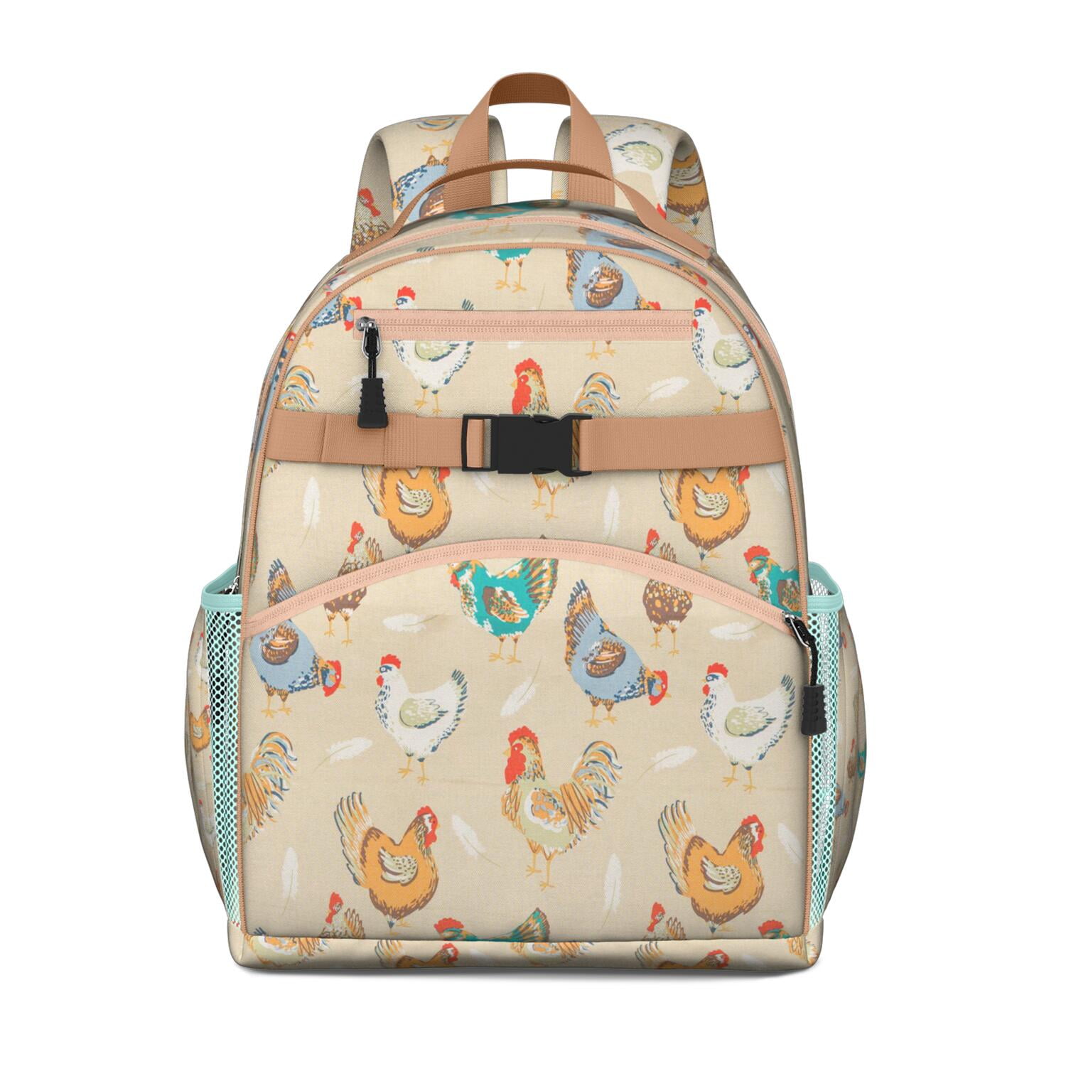 Nature-Inspired Chicken Backpack Watercolor Rooster and Hen Design with ...