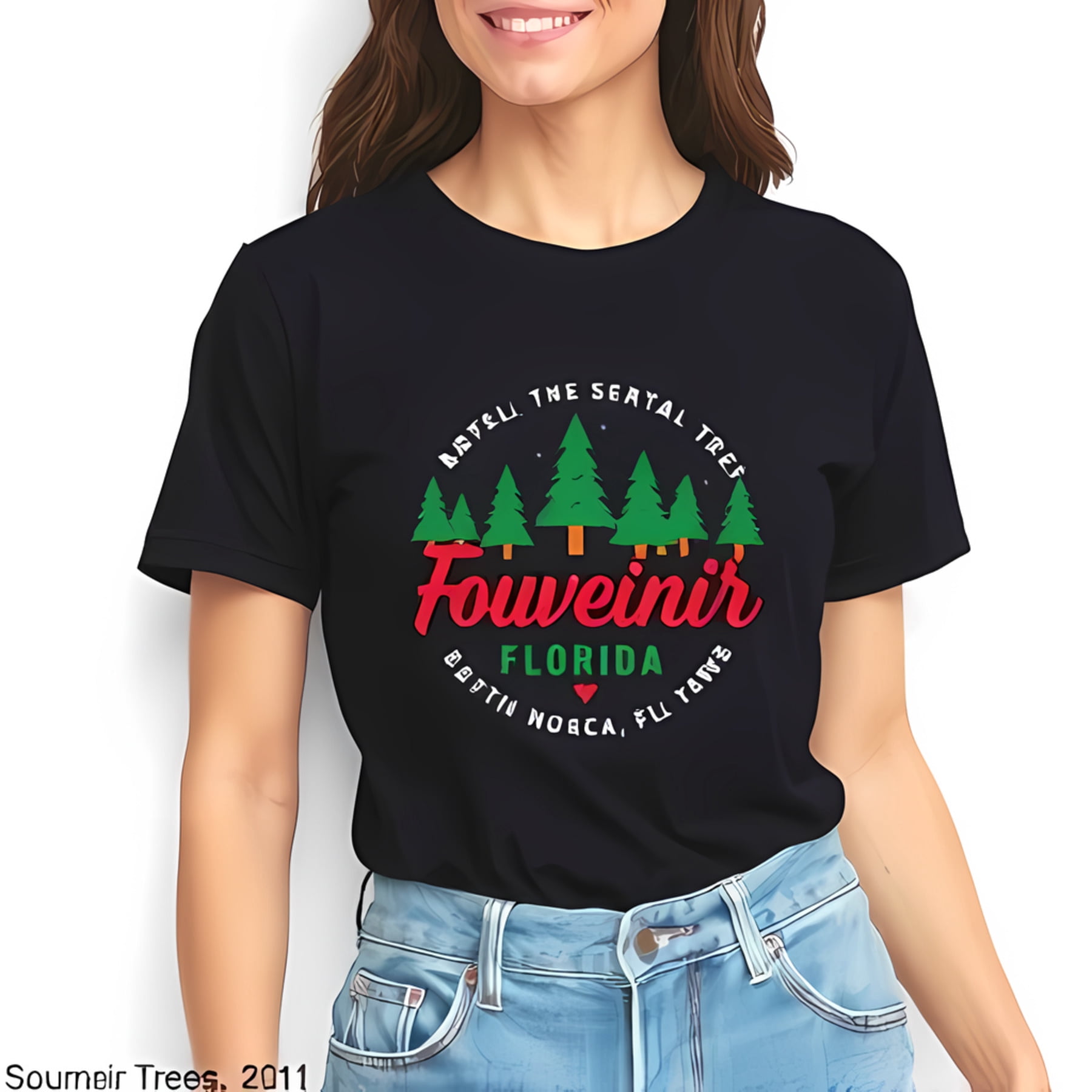 Nature Inspired Cotton Short Sleeve T-Shirt with Trees Graphic ...