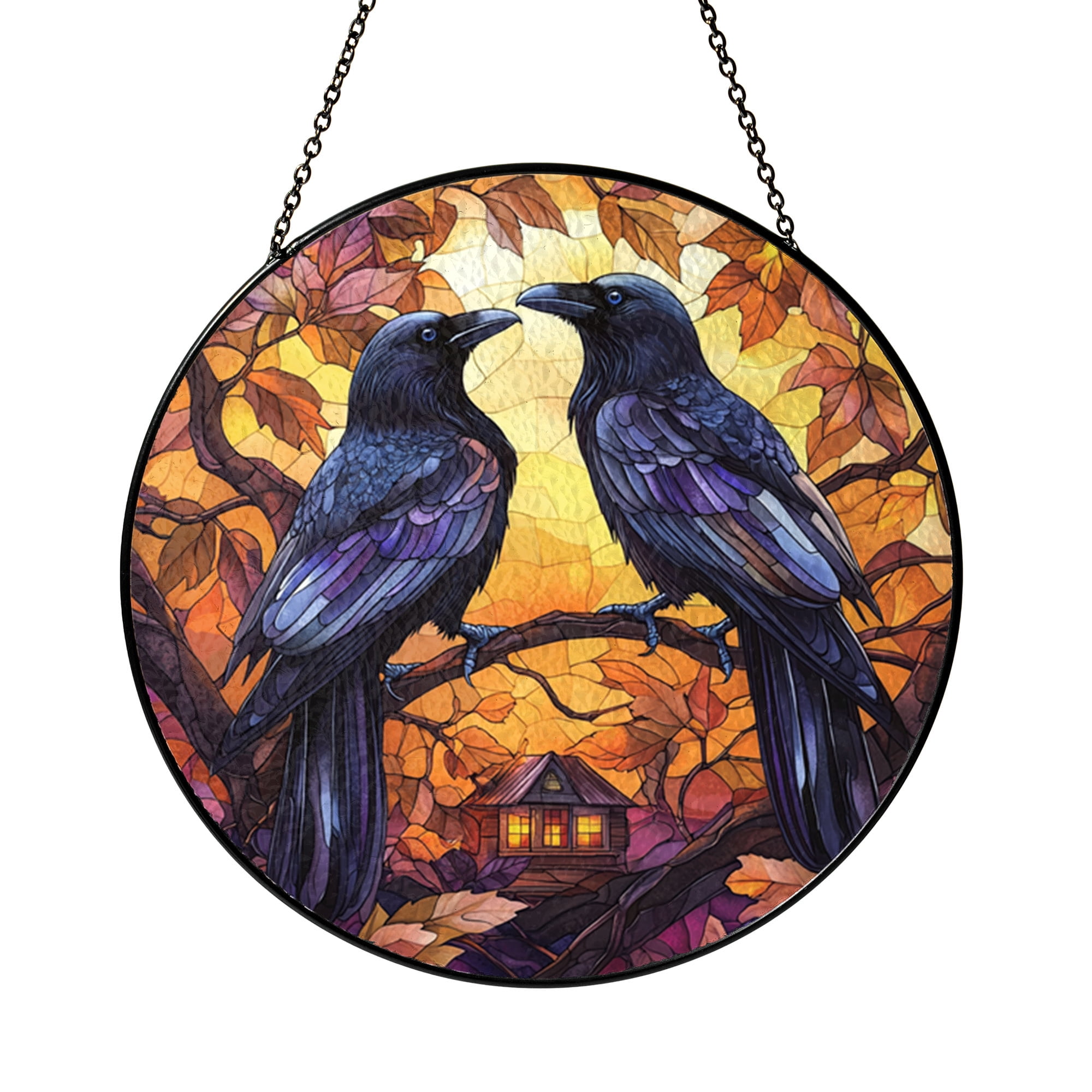 Nature Inspired Crow Stained Glass Window Suncatcher - Walmart.com