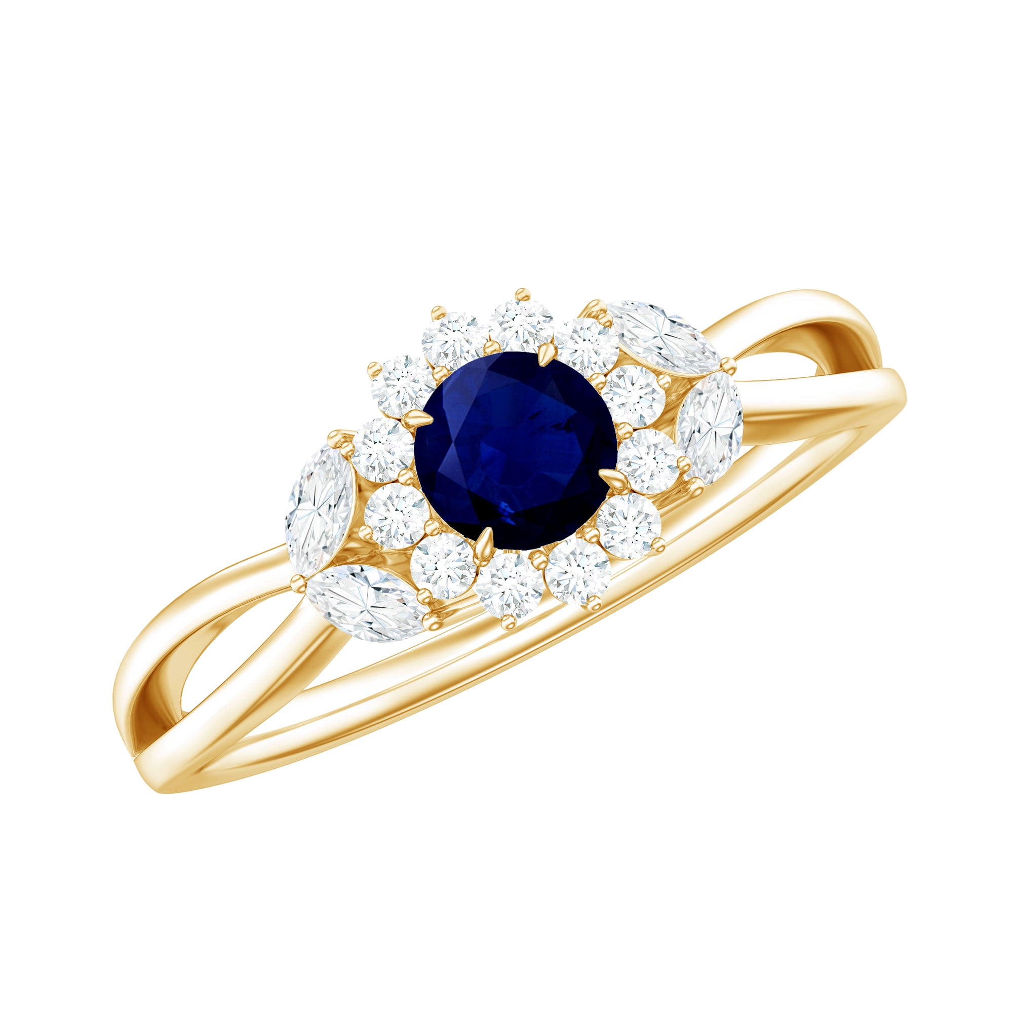Rosec Jewels Nature Inspired Engagement Ring for Women, Blue Sapphire and Moissanite Ring, 18K ...